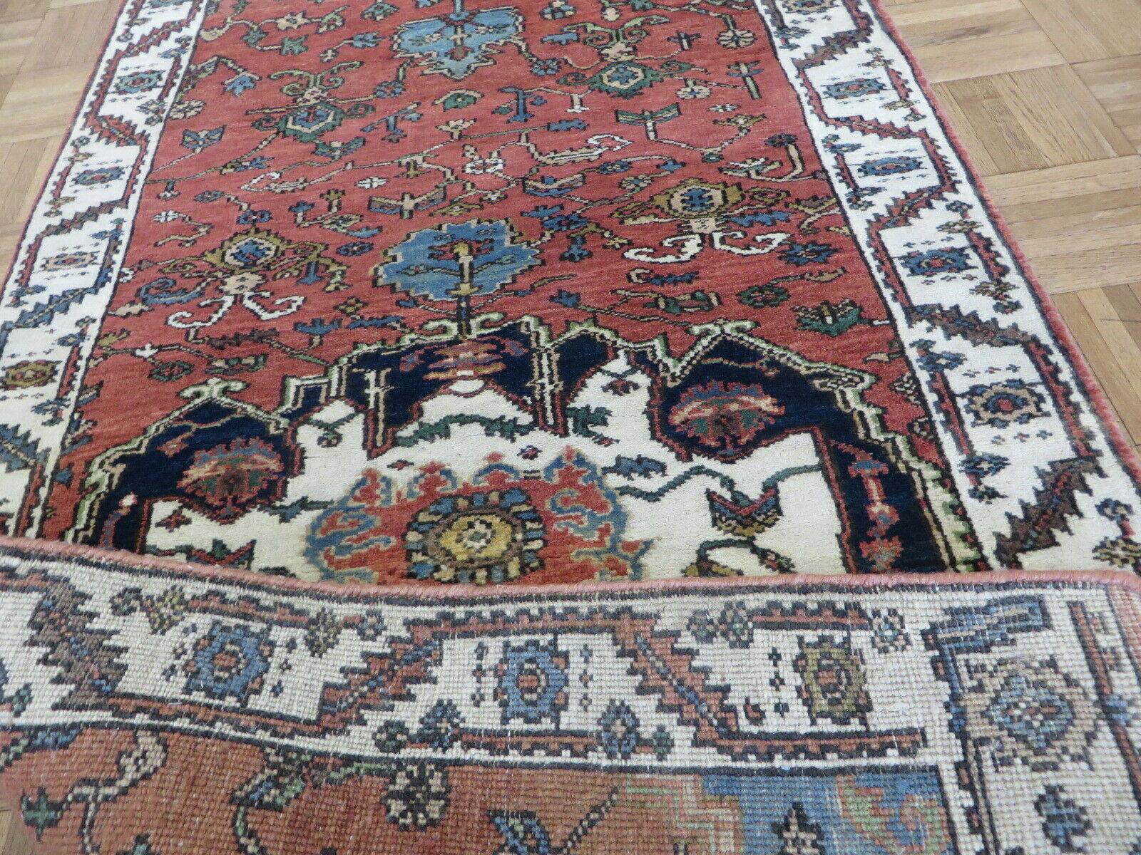 Bungalow Rose Runner Hand Knotted Rust Orange Geometric Serapi Oriental ...