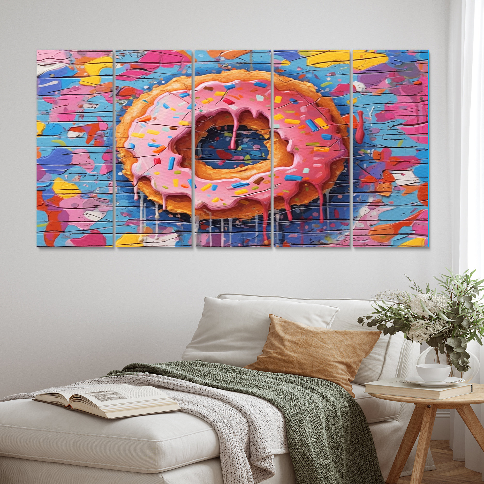 Design Art Blue and Pink Pop Art Donuts I - Desserts Metal Wall Decor ...