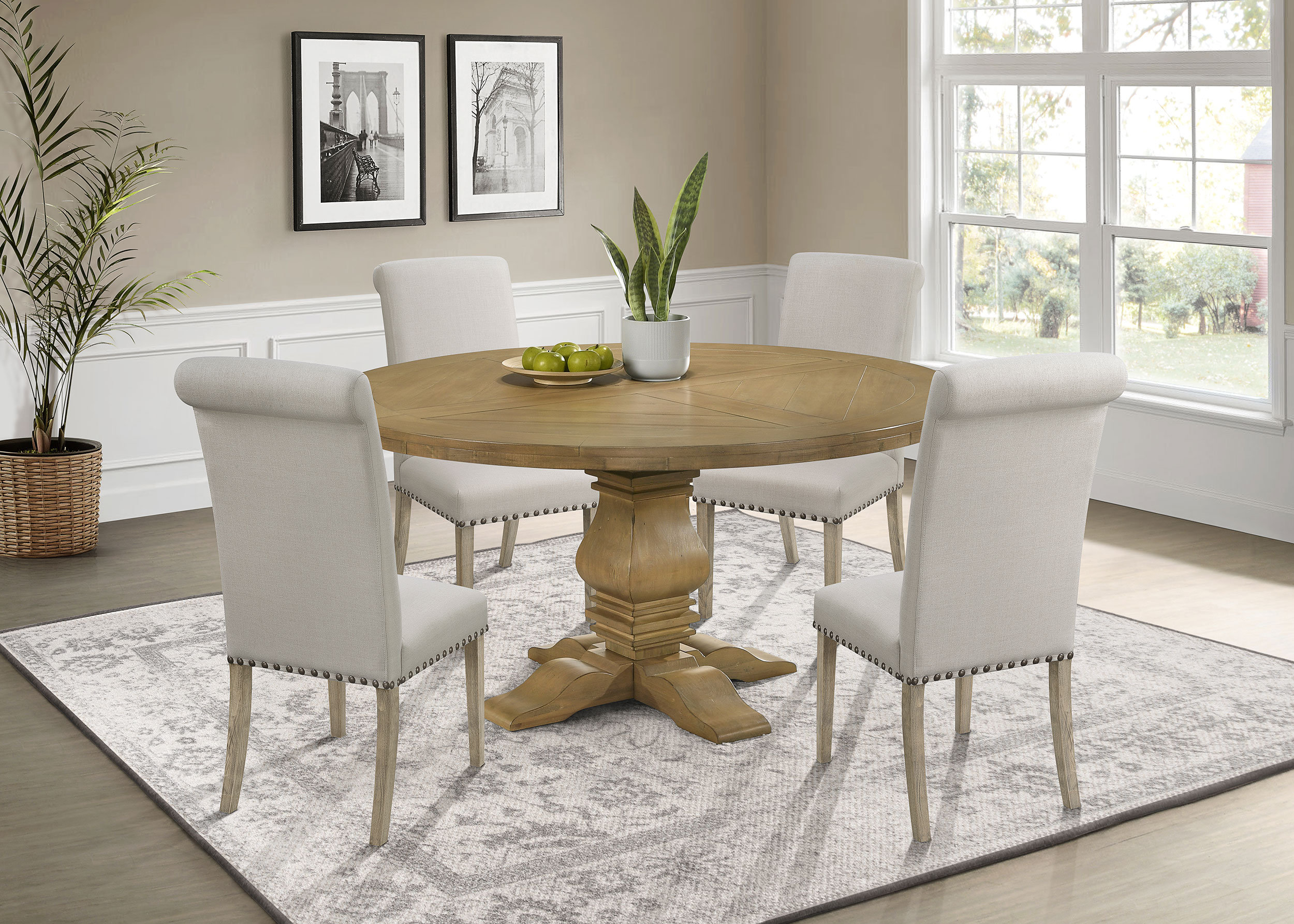 Rosalind Wheeler Elegant Round Dining Table Set Rustic Honey, Designed ...