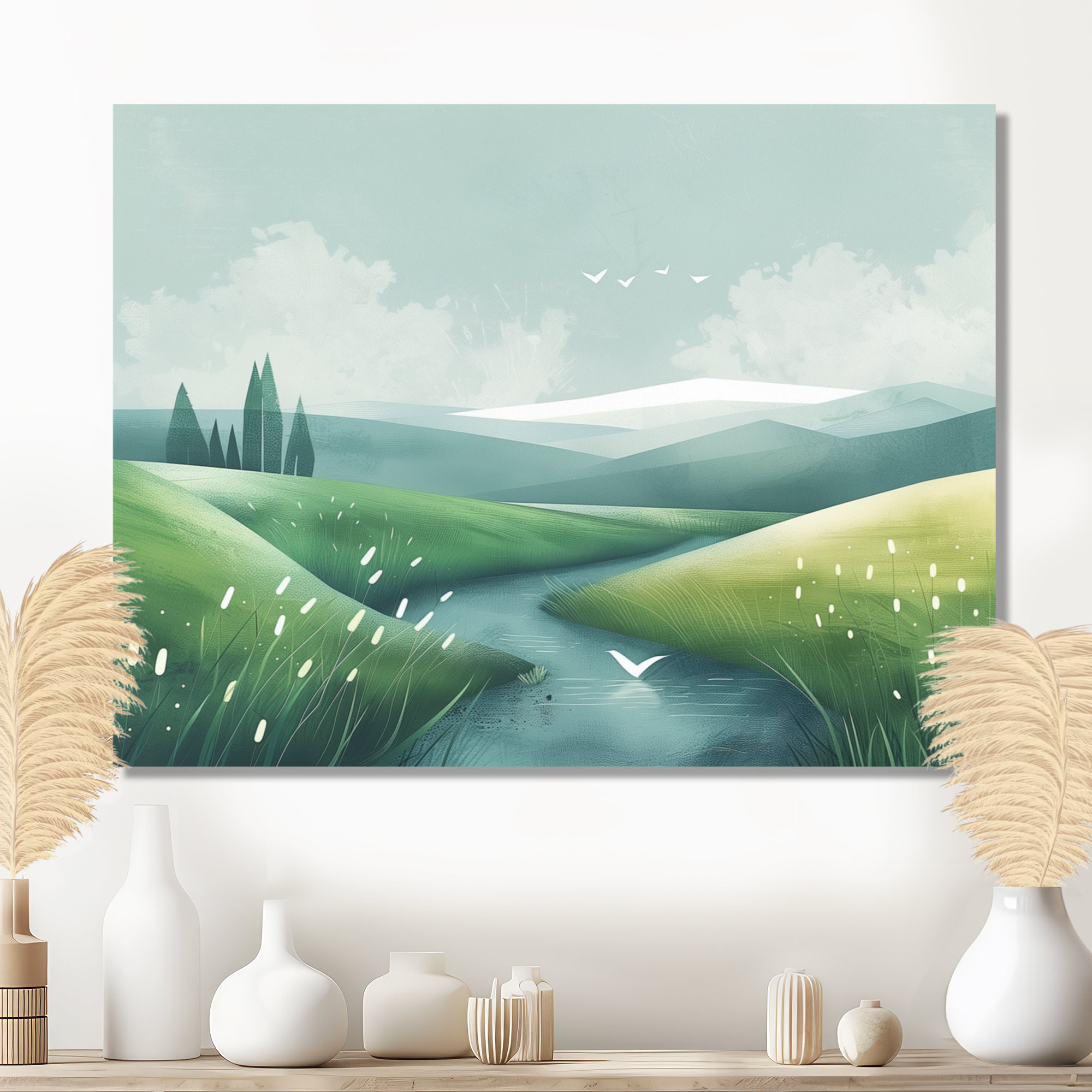 Winston Porter Green Grey Pond Meadows In Tuscany I - Farm Wall Art ...