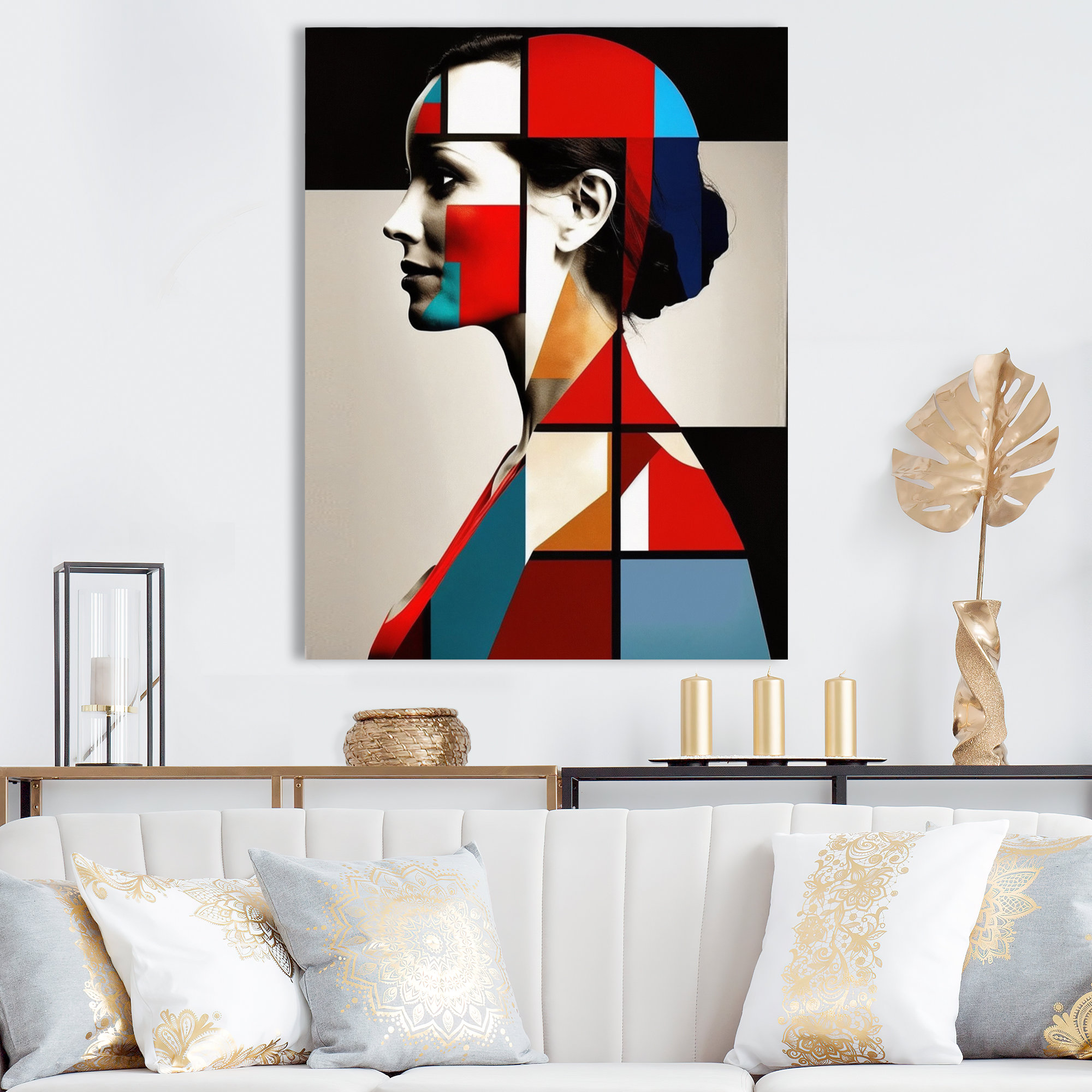 Everly Quinn Cubist Profile In Red And Blue On Canvas Print | Wayfair