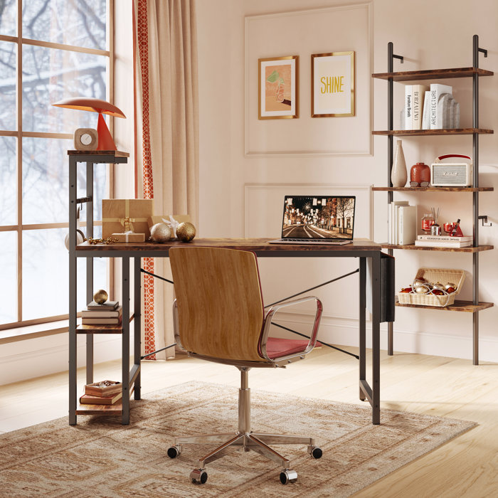 17 Stories Johnothan Computer Desk with 4 Tiers Shelves, LED, 44 ...