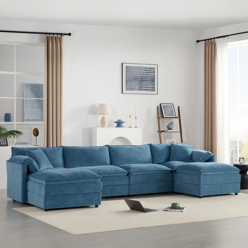 Latitude Run® 6 - Piece 136'' Upholstered Chenille U-Shape Sectional ...