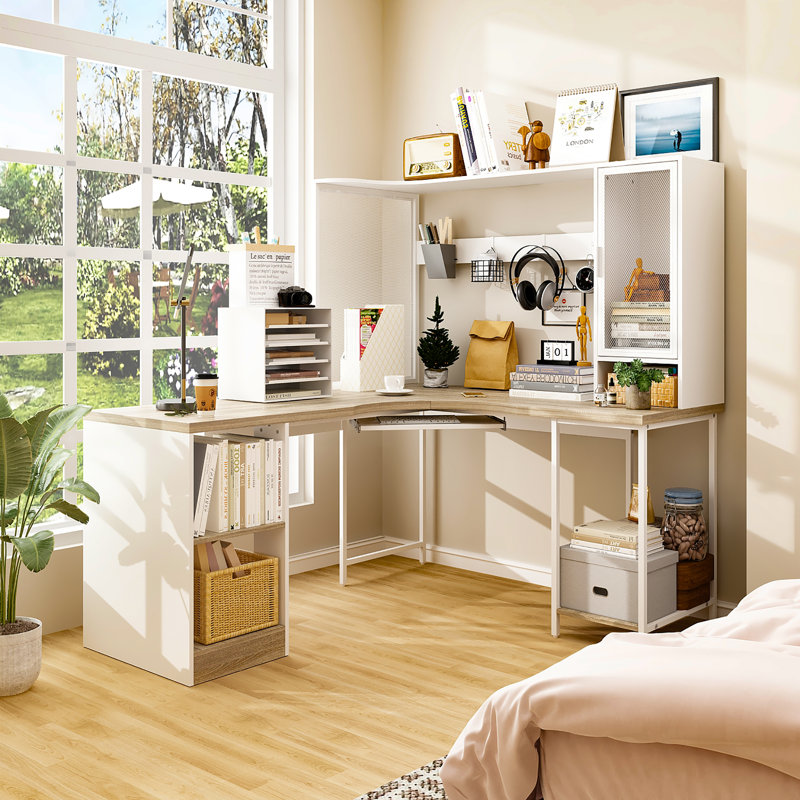 Ebern Designs 63" Wide Writing Desk With Hutch And Hooks | Wayfair