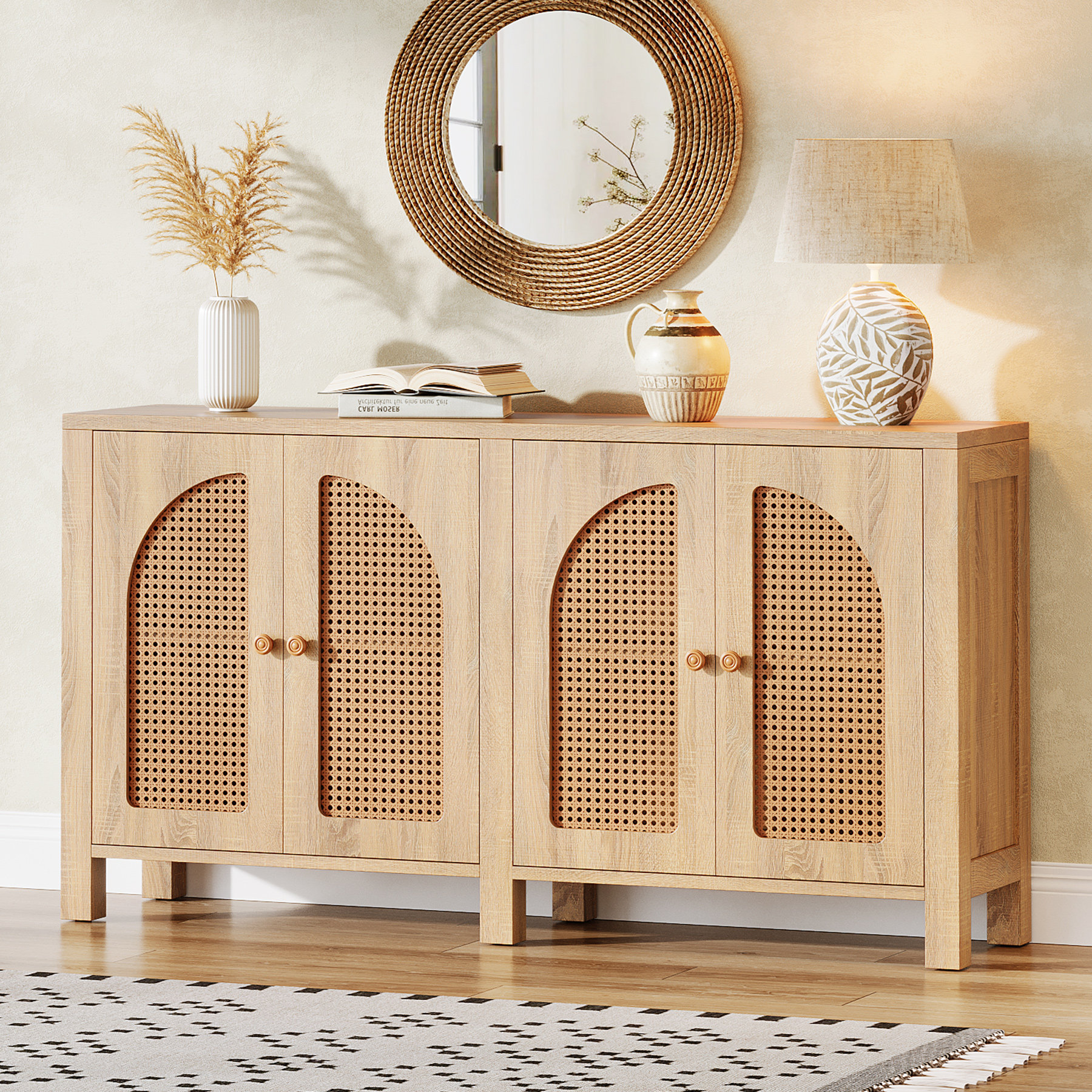 Bay Isle Home™ 59" Long Rattan Accent Cabinet With Storage | Wayfair