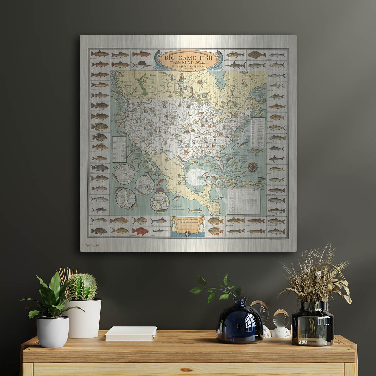 Luxe Metal Art 'Big Game Fish Map' by Stellar Design Studio, Metal Wall ...
