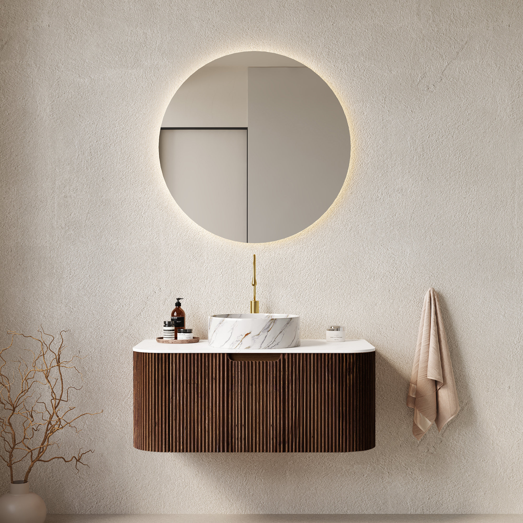 Latitude Run® Wall-Mounted Bathroom Vanity with Sink, Curved Edges and ...