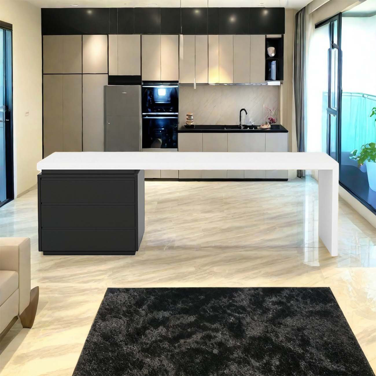 Hart Enjoy life White rock slab island dining table in one piece ...