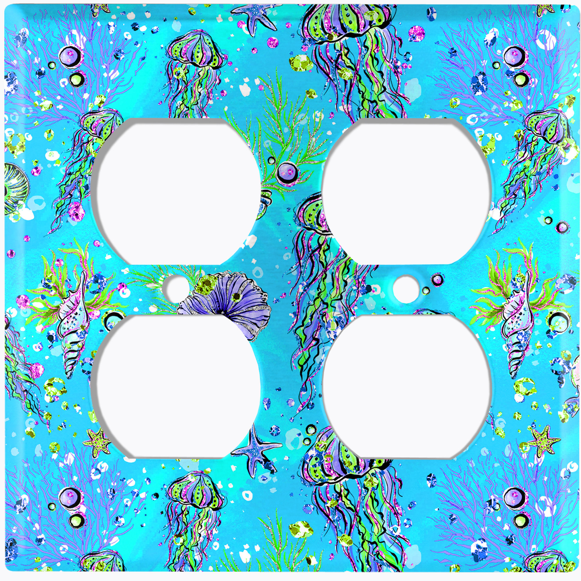 WorldAcc Metal Light Switch Plate Outlet Cover (Jelly Fish Teal Coral ...