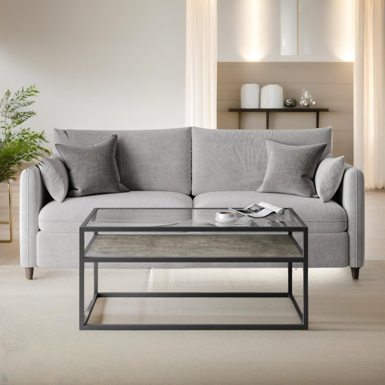 17 Stories Otwald 2 Tier Enclosed Coffee Table with Glass Top Living ...