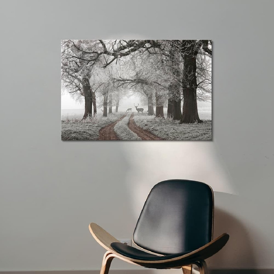 Ophelia & Co. Snowy Trees Forest Elk White Scene Theme, Unframed Wall ...