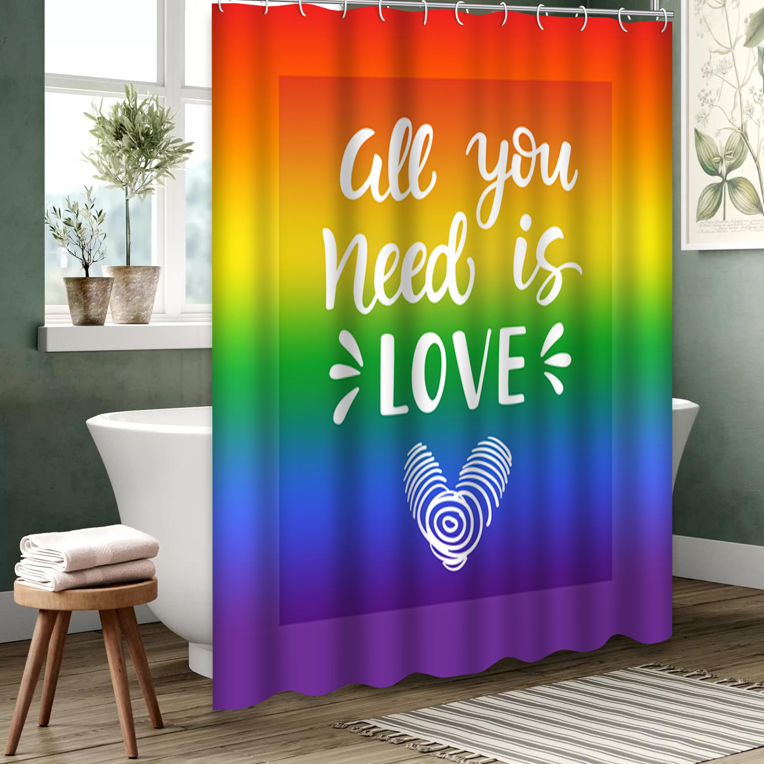 East Urban Home Rainbow Bright Waterproof Shower Curtain,You Love Gay ...