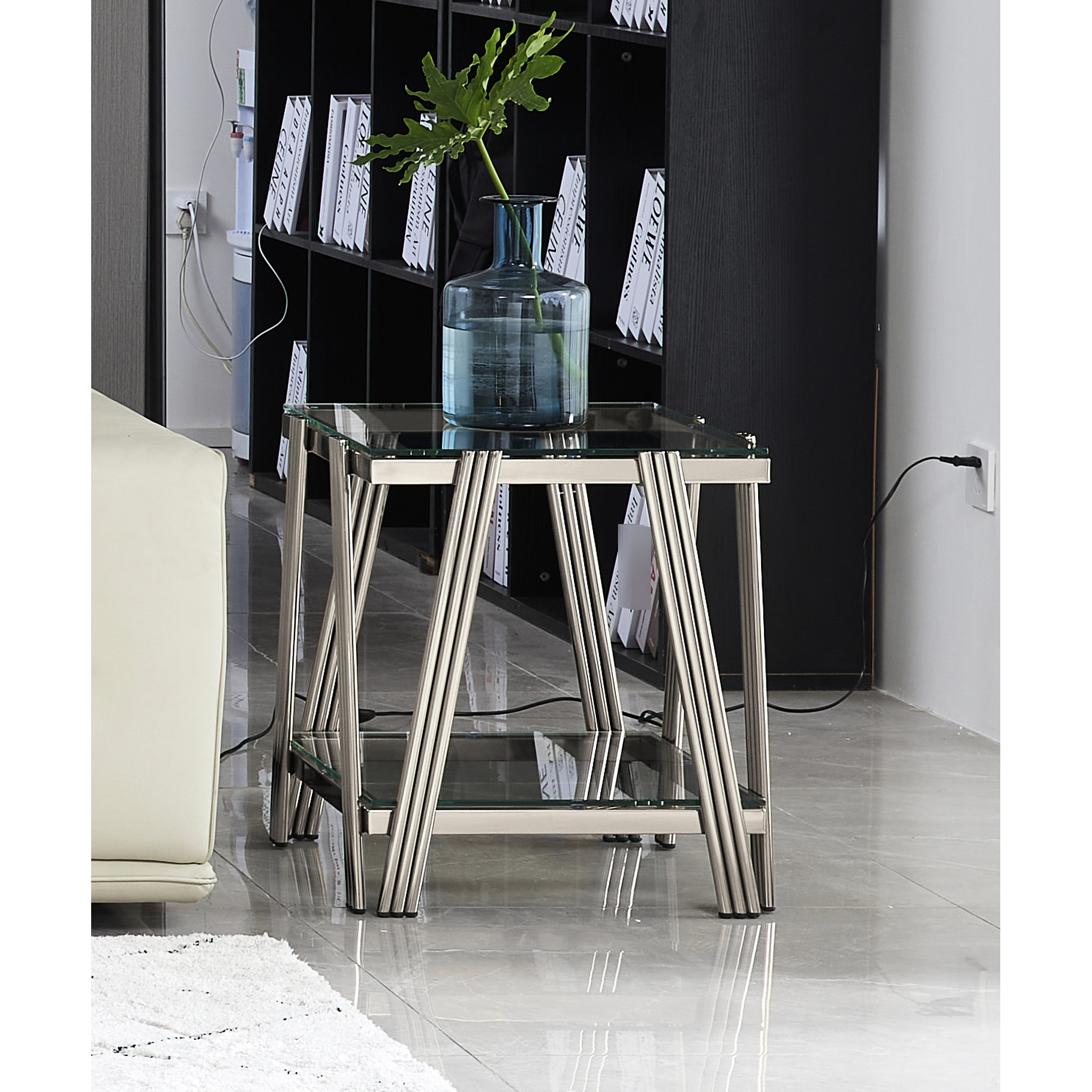 Latitude Run® Square Modern End Table, 20 Inch Stainless Steel Clear ...
