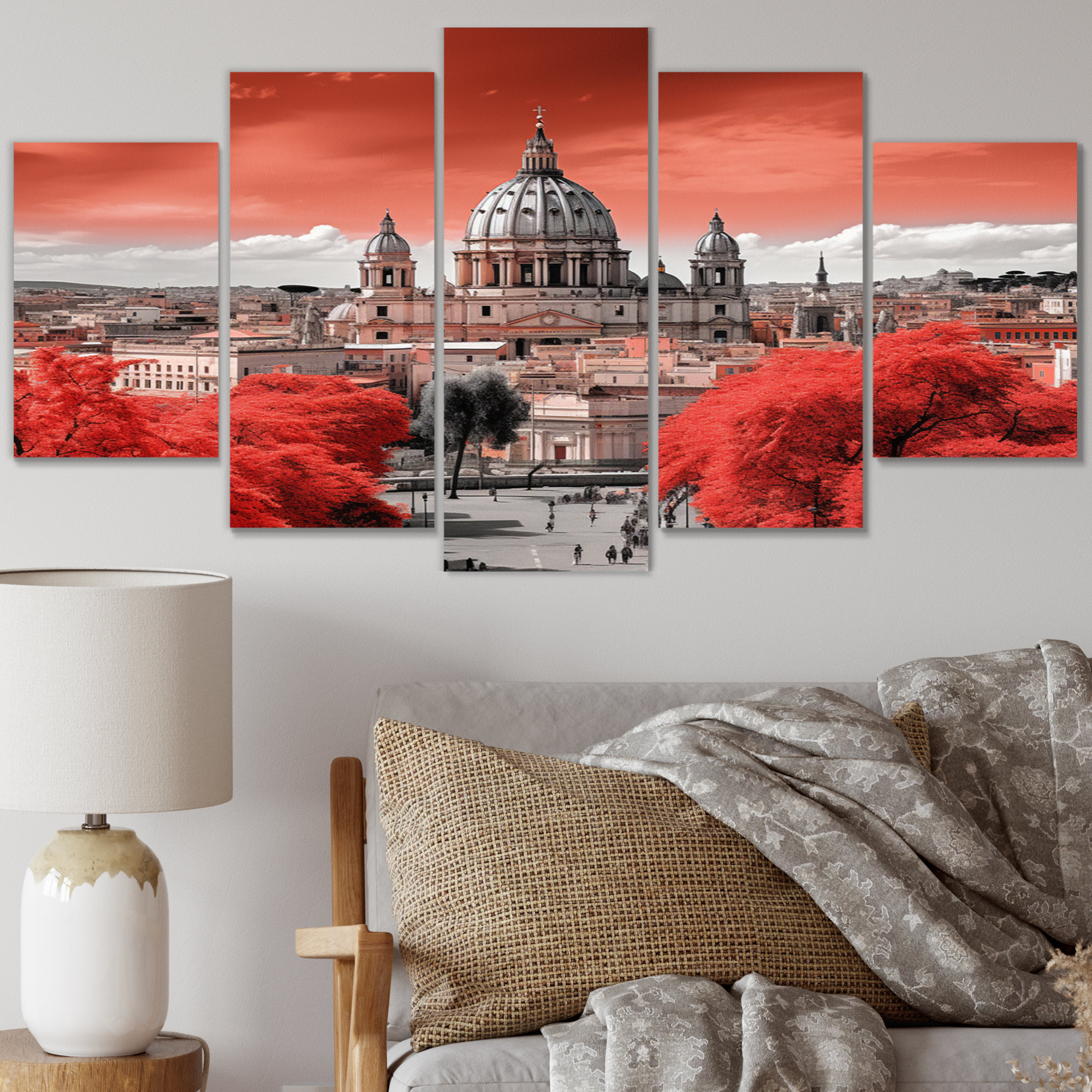 Latitude Run® Monochrome Red Rome Cityscape - Rome Wall Art Living Room ...