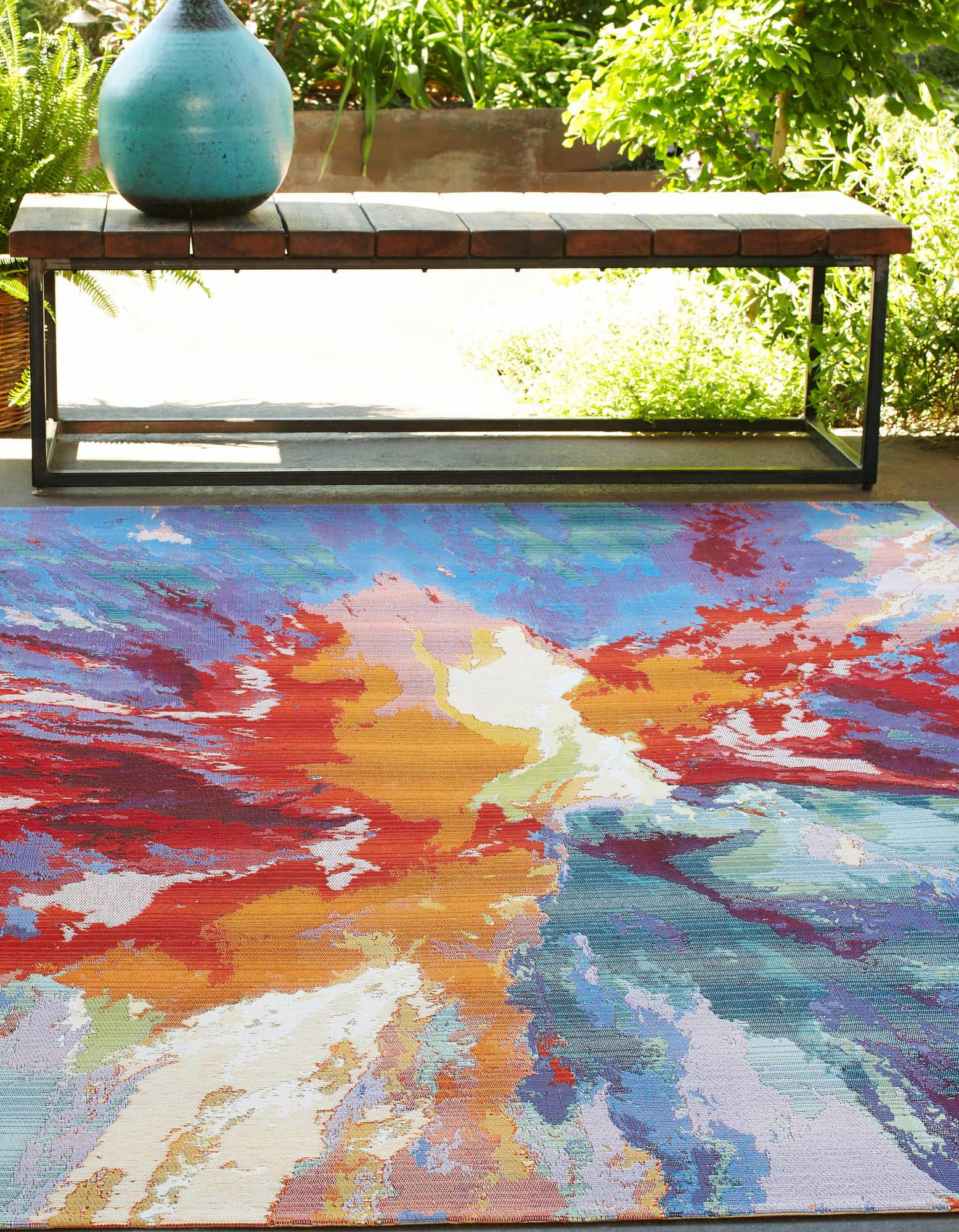 Wade Logan Azaleea Power Loomed Polypropylene Outdoor Are Rug in Blue ...