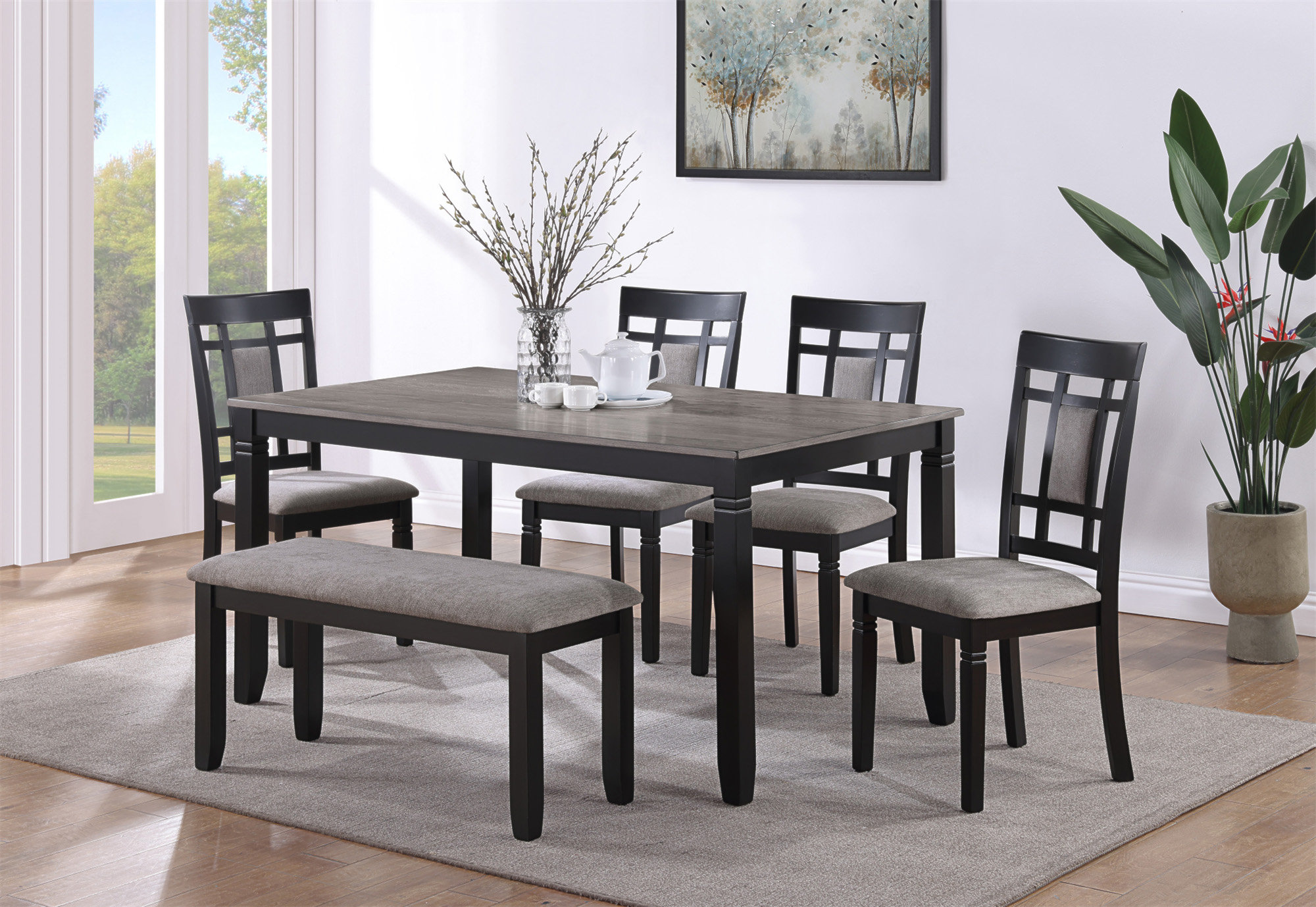 Lark Manor™ Beautiful 6-Pc Dinette Gray Finish Rectangular Table ...