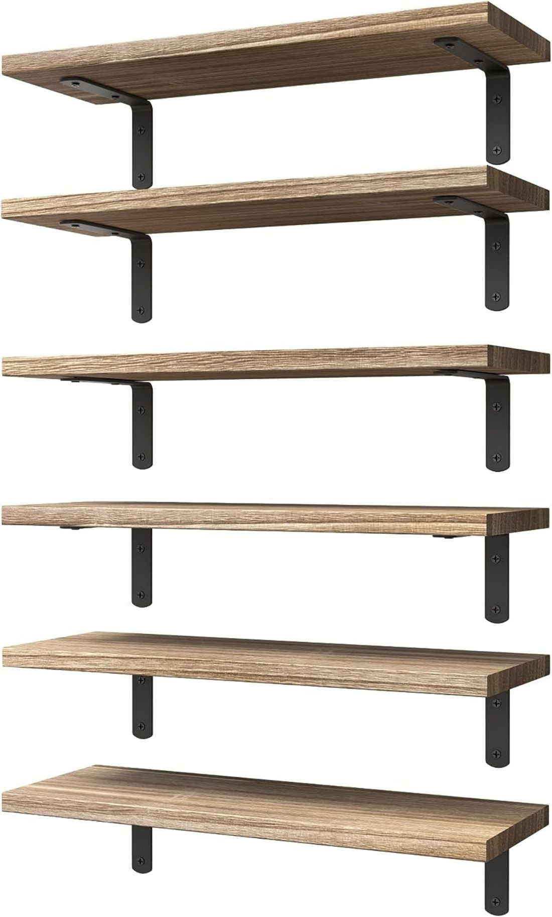 Latitude Run® Wood Floating Shelves Set Of 6, Shelves For Wall Decor ...