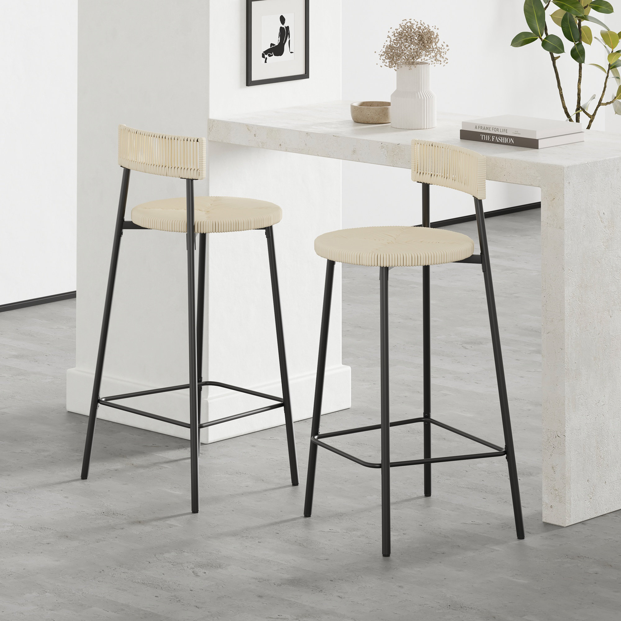 Bay Isle Home™ Counter Stools Set Of 2 Handwoven Paper Rope Bar Stools ...