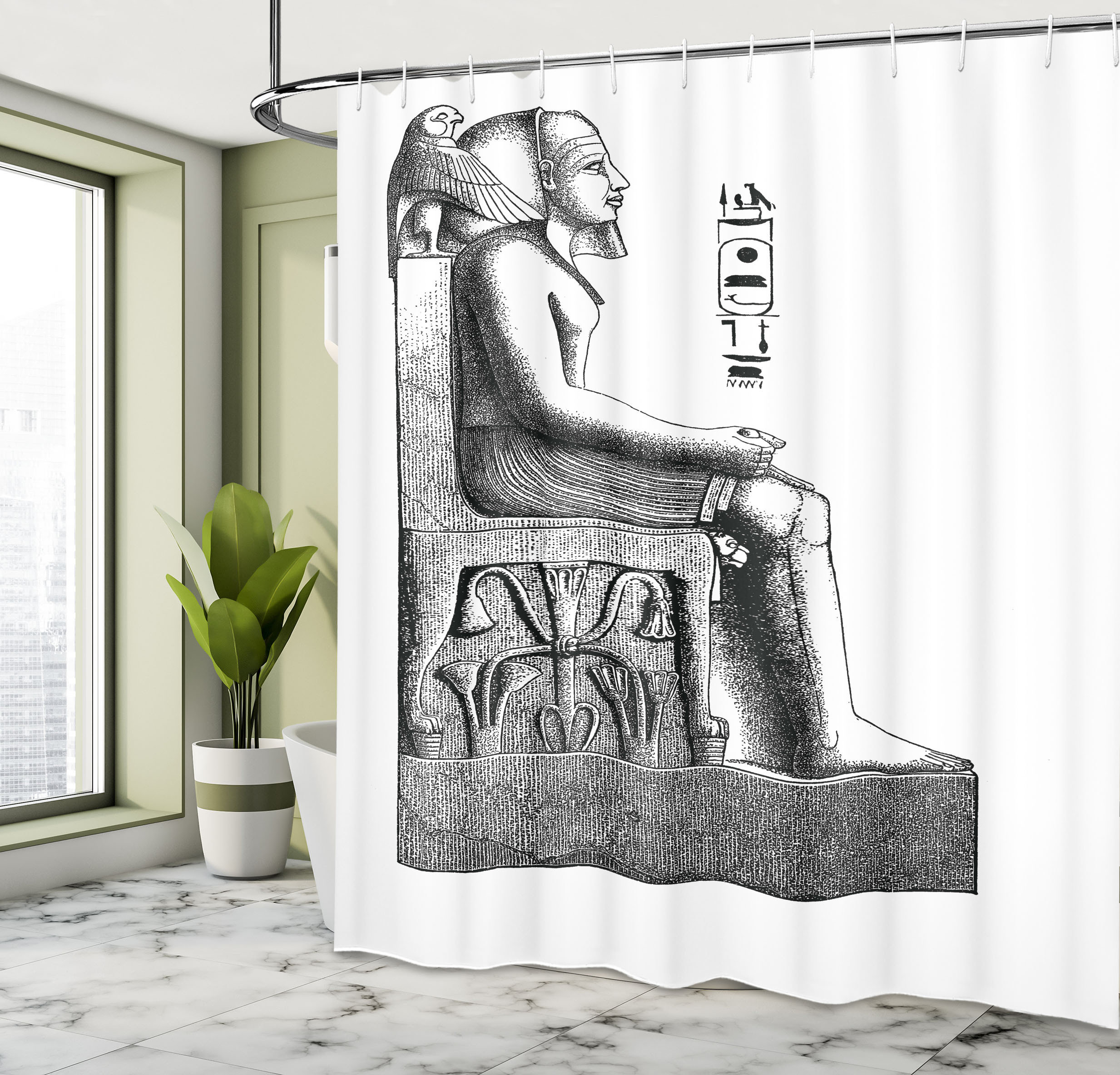 Bungalow Rose Egypt Shower Curtain Antique Hawk and Bird Black and ...