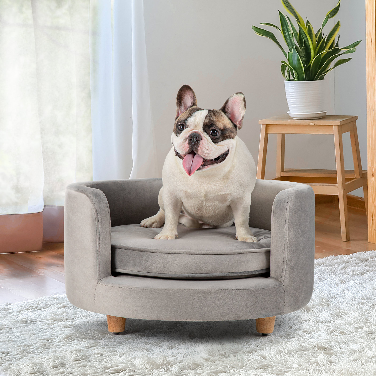 Tucker Murphy Pet™ Dinel Premium Round Dog Sofa Bed With Bone Pillow up ...