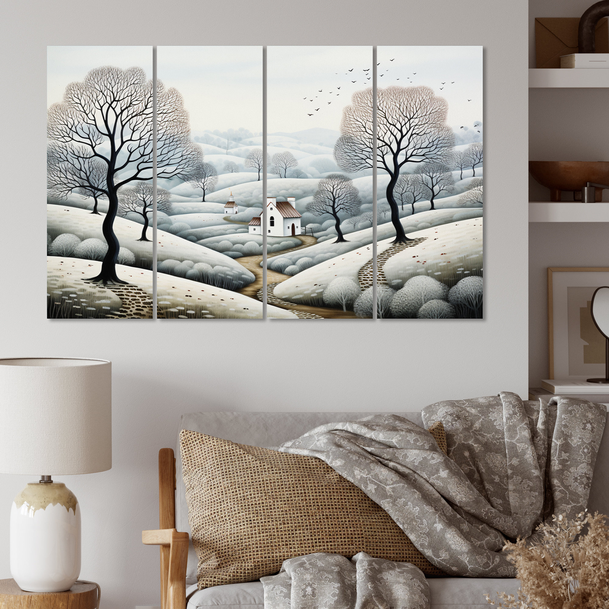 Design Art Countryside Grey Minimalism Landscape I - Countryside Canvas ...
