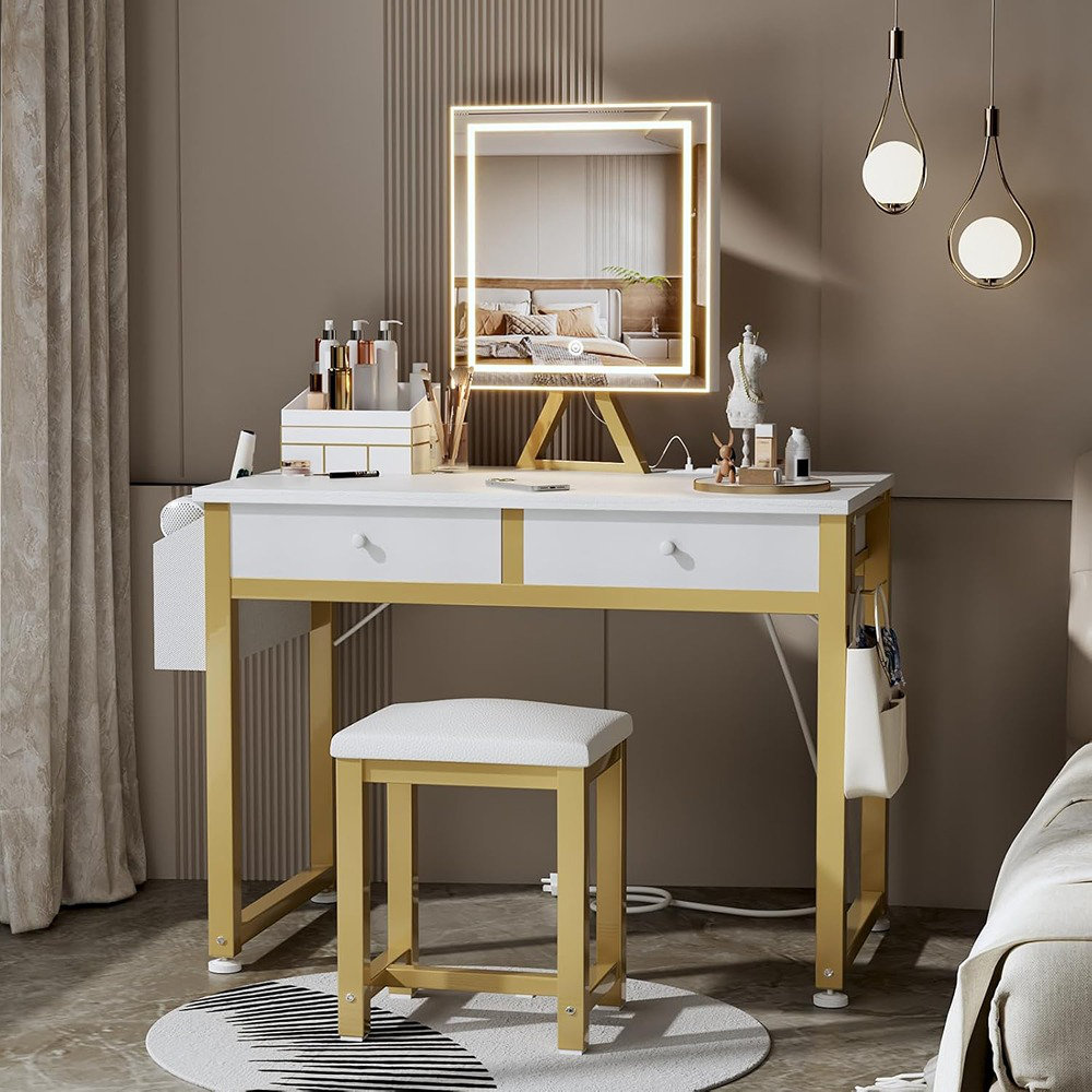 Latitude Run® Small Makeup Vanity Desk With Mirror And Light, 32 Inch ...