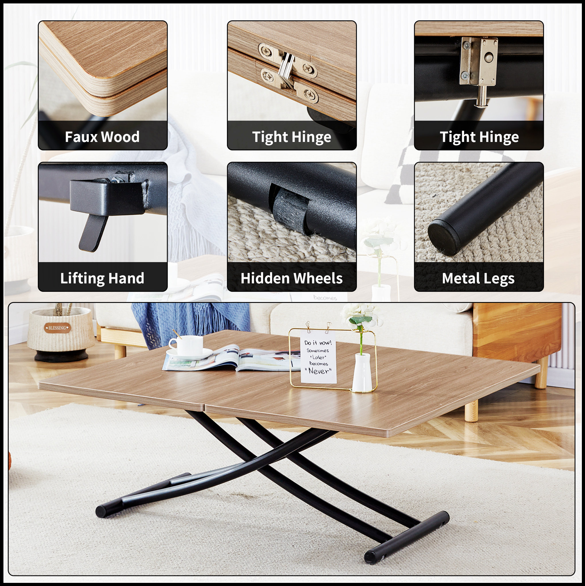Latitude Run® Modern Minimalist Multifunctional Lifting Table with 0.8 ...