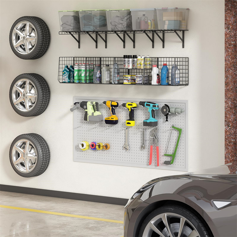 transparent.0 Wall Mounted Garage Storage Rack With Wire Baskets | Wayfair