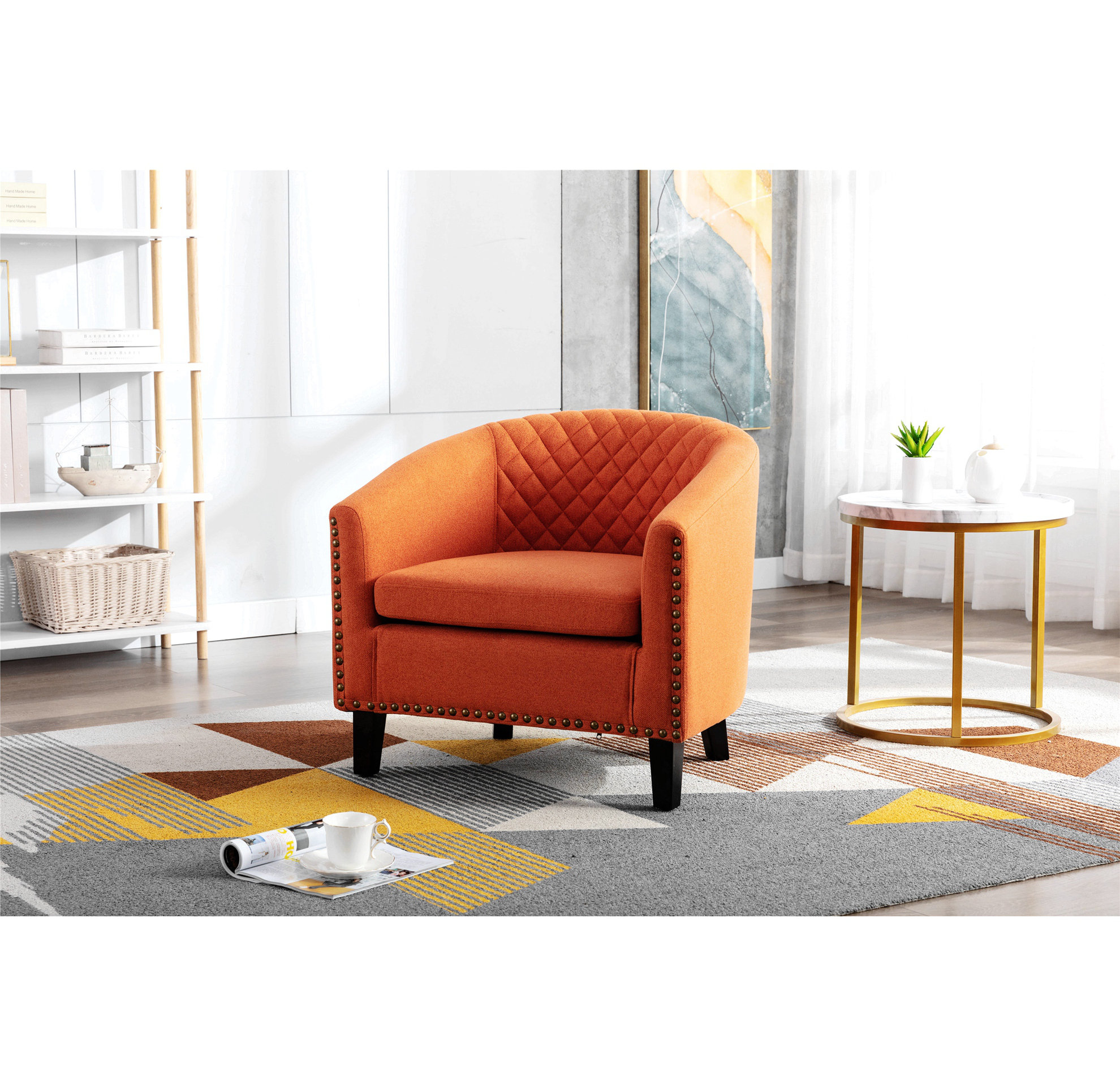 Latitude Run® Coolmore Barrel Chair With Nailhead Trim And Solid Wood ...