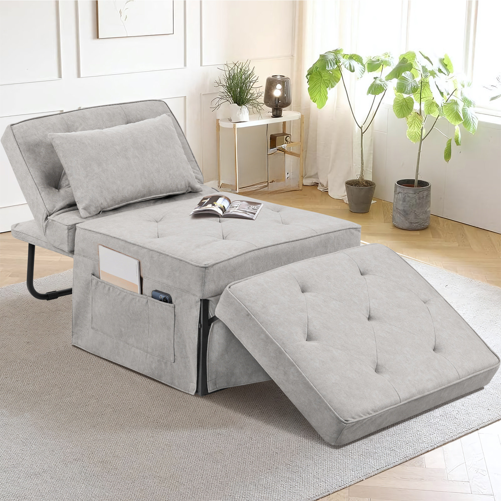 Ebern Designs 73" Upholstered Convertible Sleeper Sofa, 4 In 1 Sleeper ...