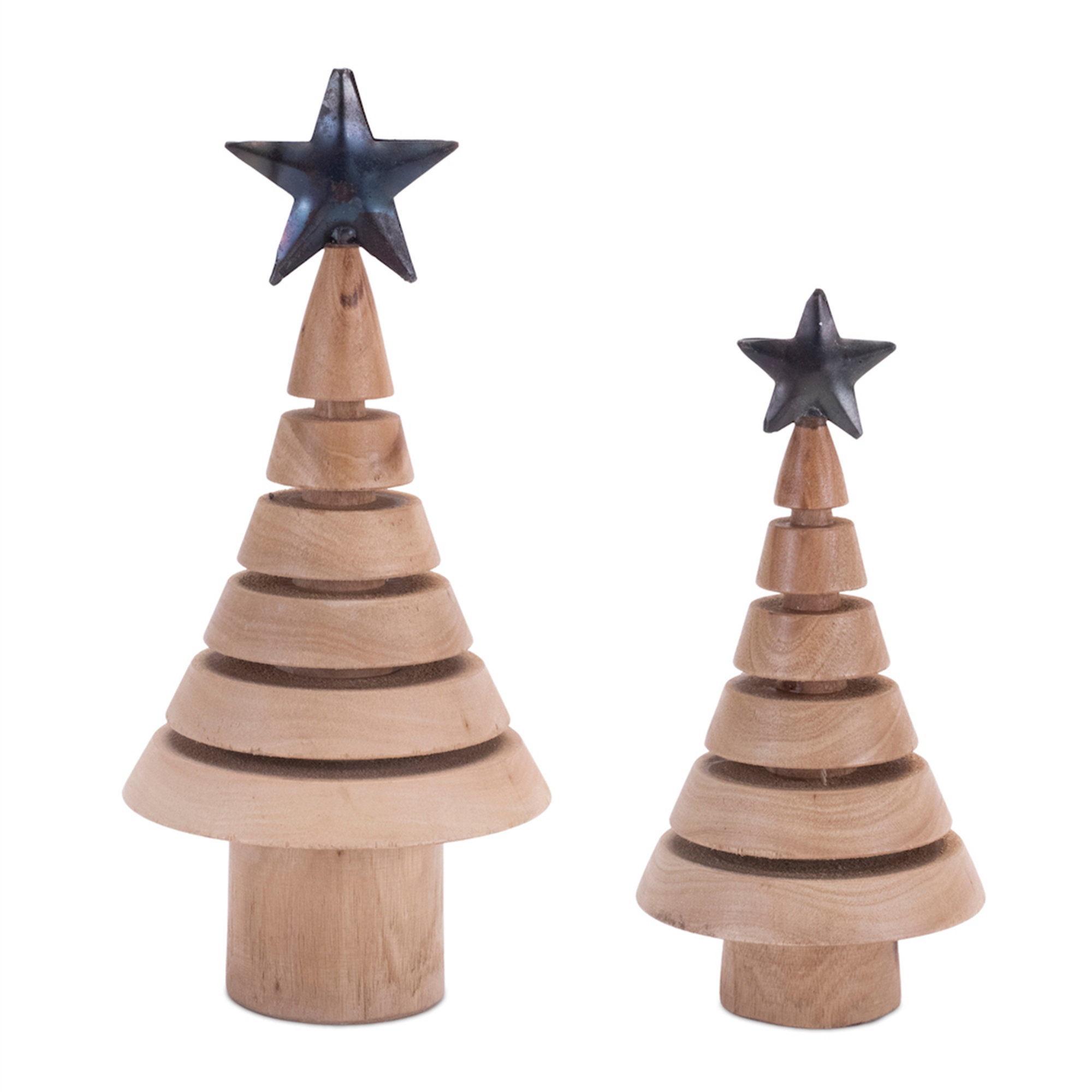 The Holiday Aisle® Natural Wood Tree with Metal Star (Set of 2) | Birch ...