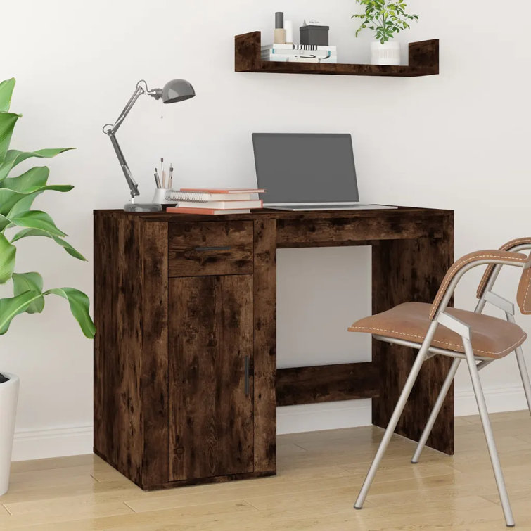 Latitude Run Desk With Cabinet Brown Oak Engineered Wood | Wayfair.co.uk