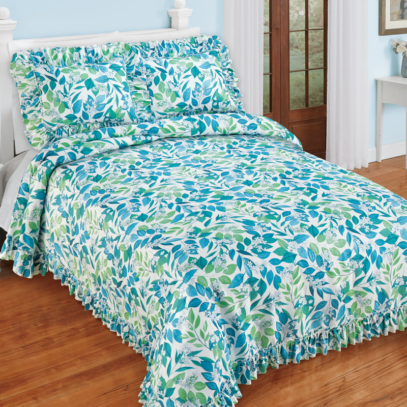 Winston Brands Botanical Leaves Ruffle Border Plisse Bedspread | Wayfair