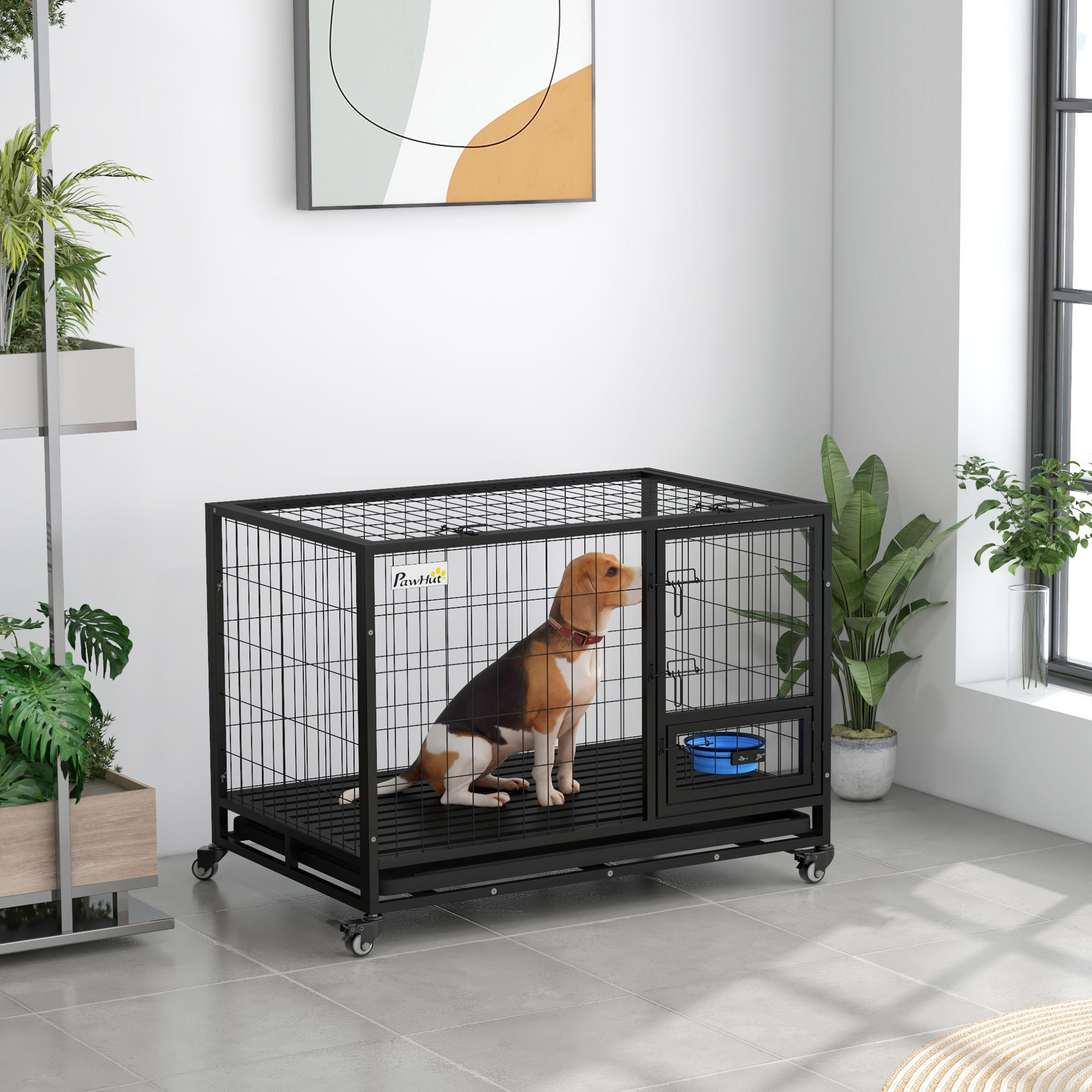 Tucker Murphy Pet™ Heavy Duty Dog Crate With Bowl Holder, Strong Steel ...