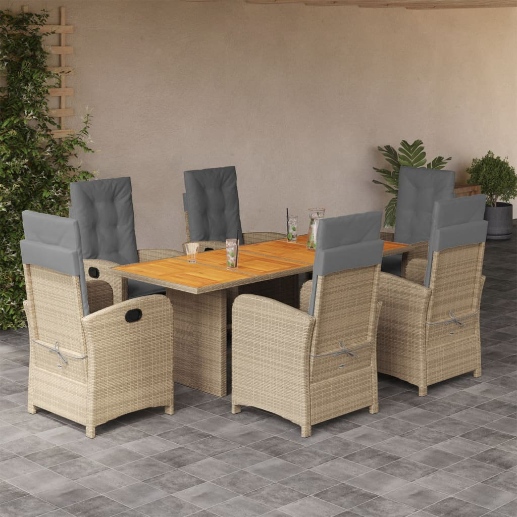 Vidaxl 7 Piece Patio Dining Set With Cushions Poly Rattan, Rectangular ...