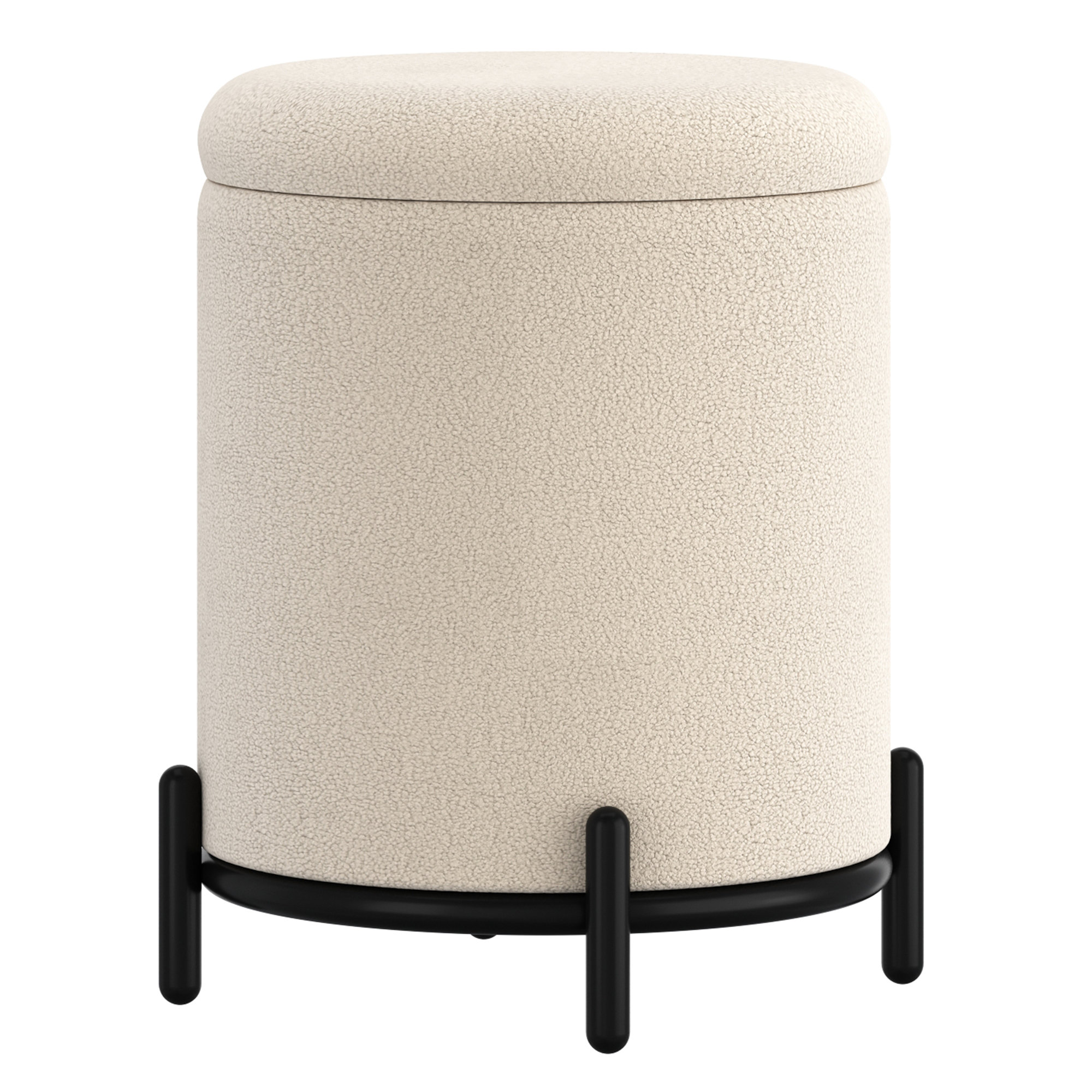 Ebern Designs Modern Boucle Fabric Round Storage Ottoman - Black | Wayfair