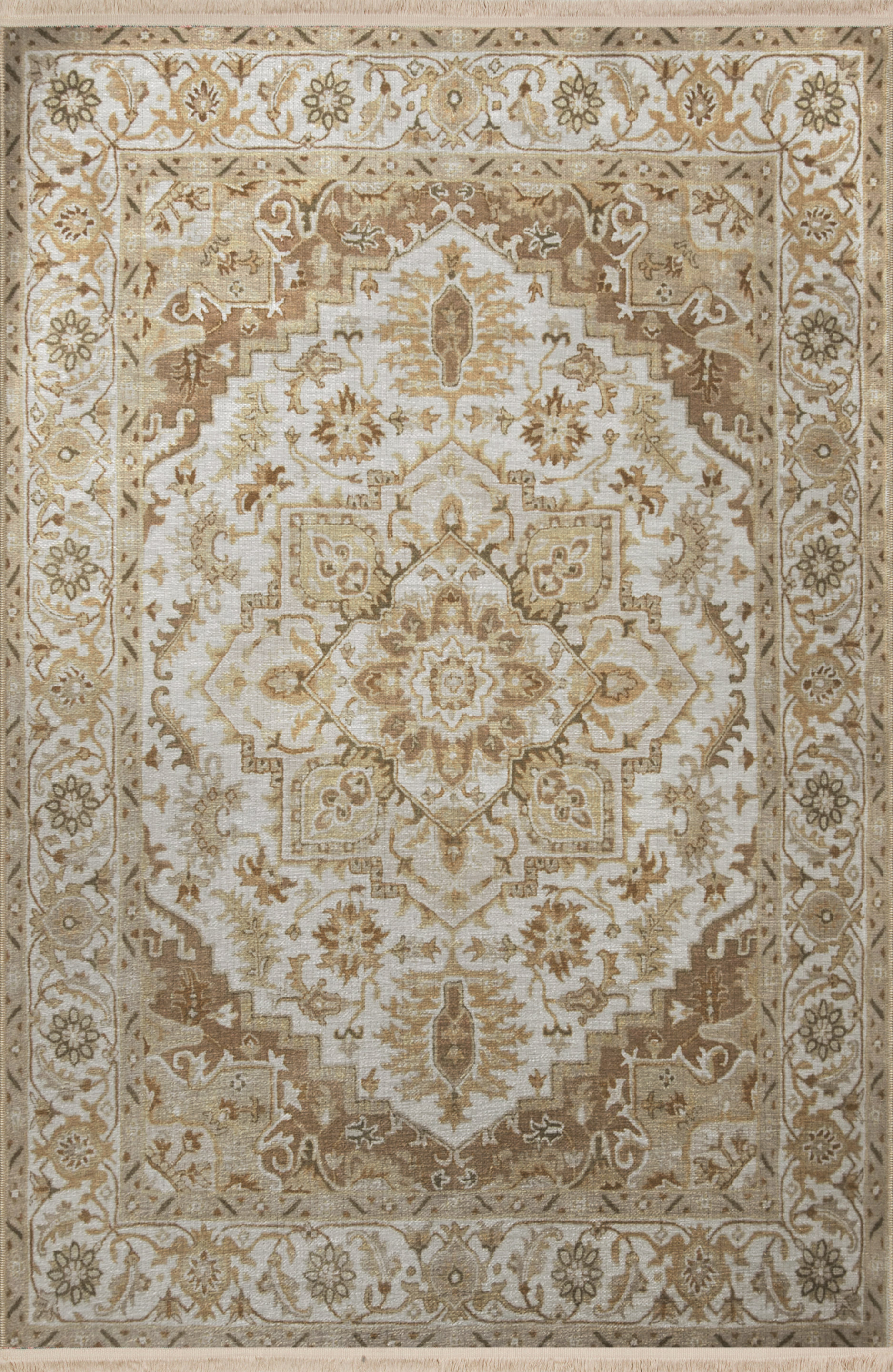 Bungalow Rose Beige Themed Traditional Motif Patterned Fringed Vintage ...