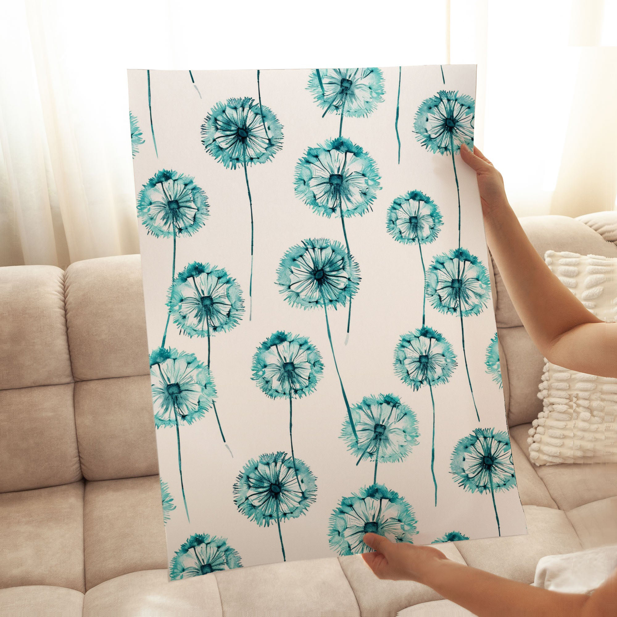 Winston Porter Botanical Turquoise Teal Dandelions III Modern Unframed ...