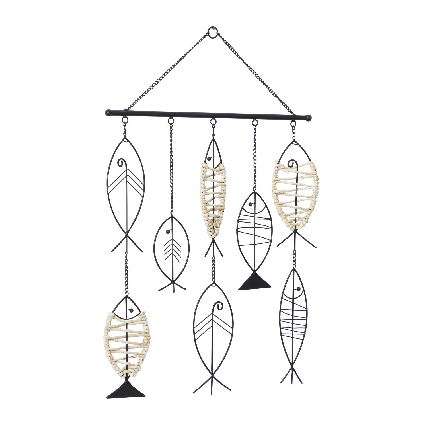Dovecove Metal Indoor Outdoor Wire Fish Black Wall Decor with Rattan ...