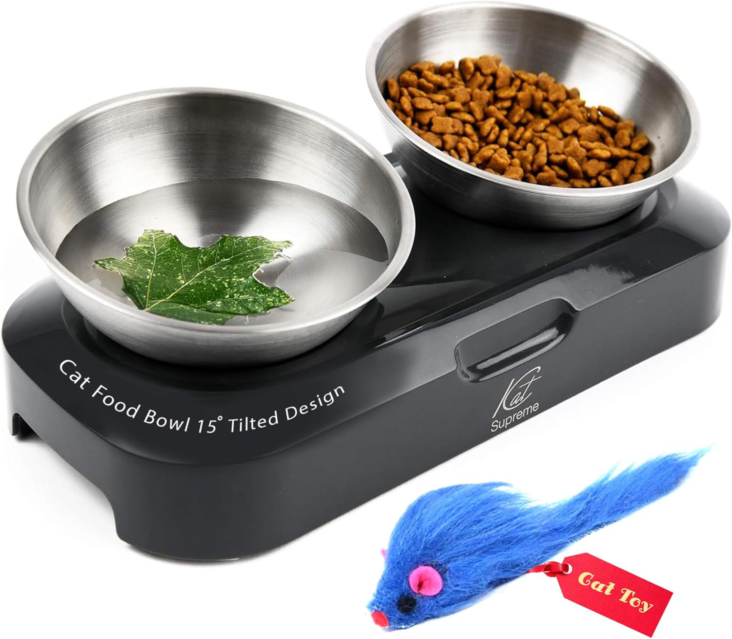 WINUAL Set Of 2 Stainless Steel Cat Bowls, Tilted Cat Food Bowls ...