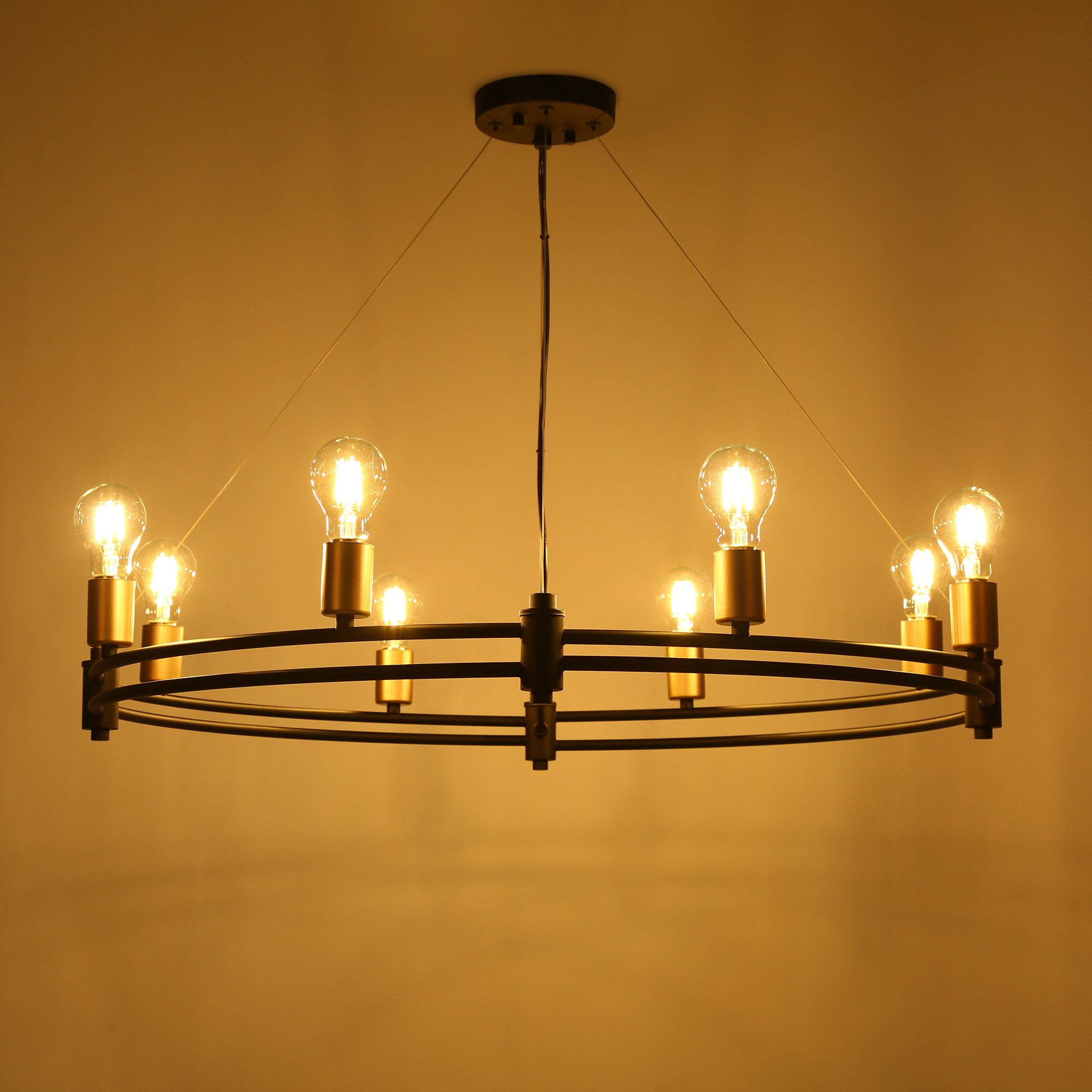 17 Stories 32.5-Inch 8-Light Dual-Layer Wheel Chandelier Modern Circle ...