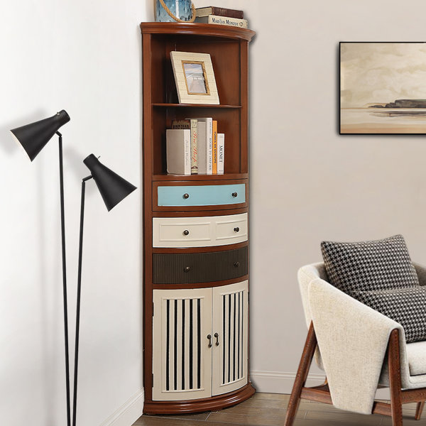 GINATOL Vintage Painted Solid Wood Corner Bookcase. Corner Storage ...