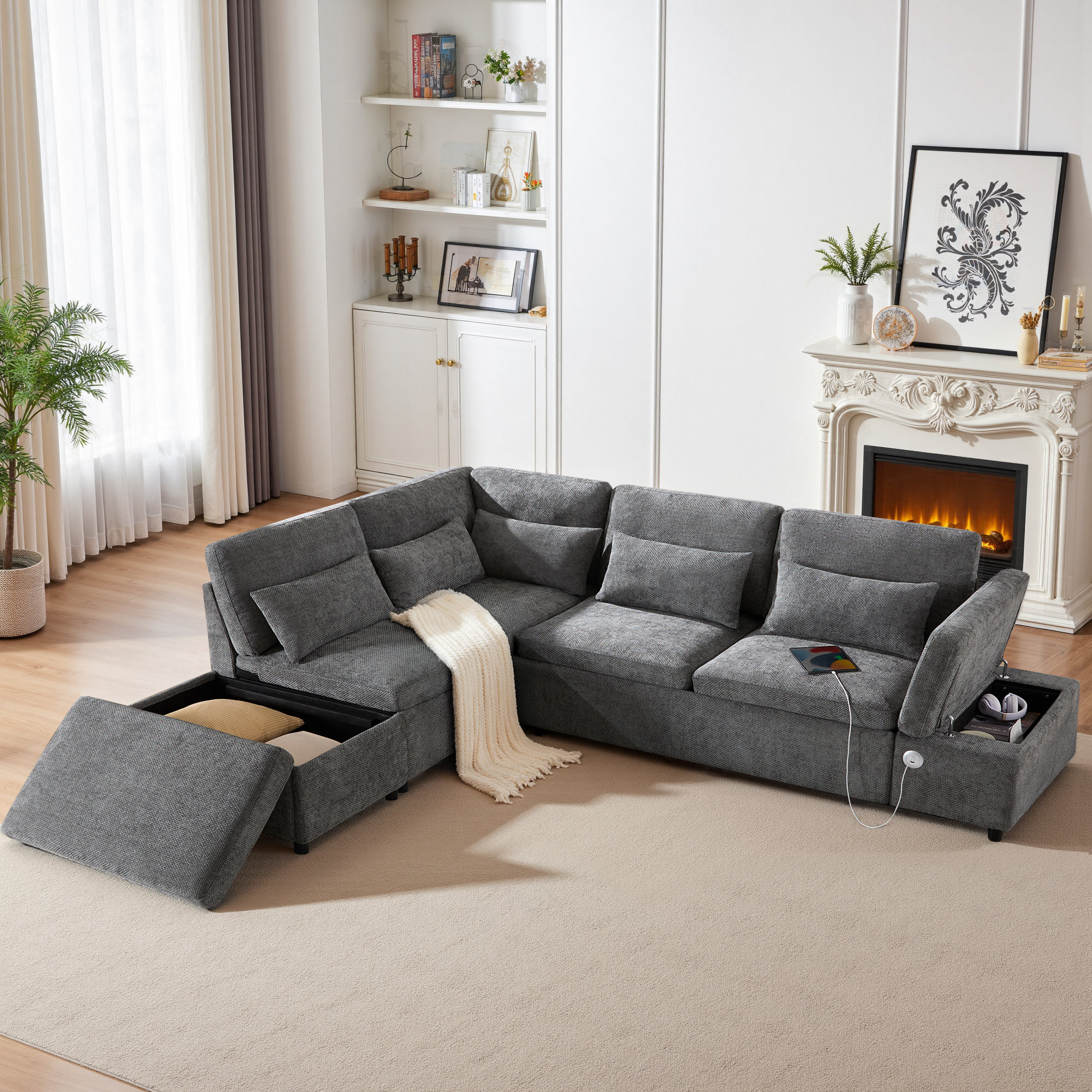 Latitude Run® Modular Sectional Pull-out Sofa, L Shape Sleeper Sofa ...