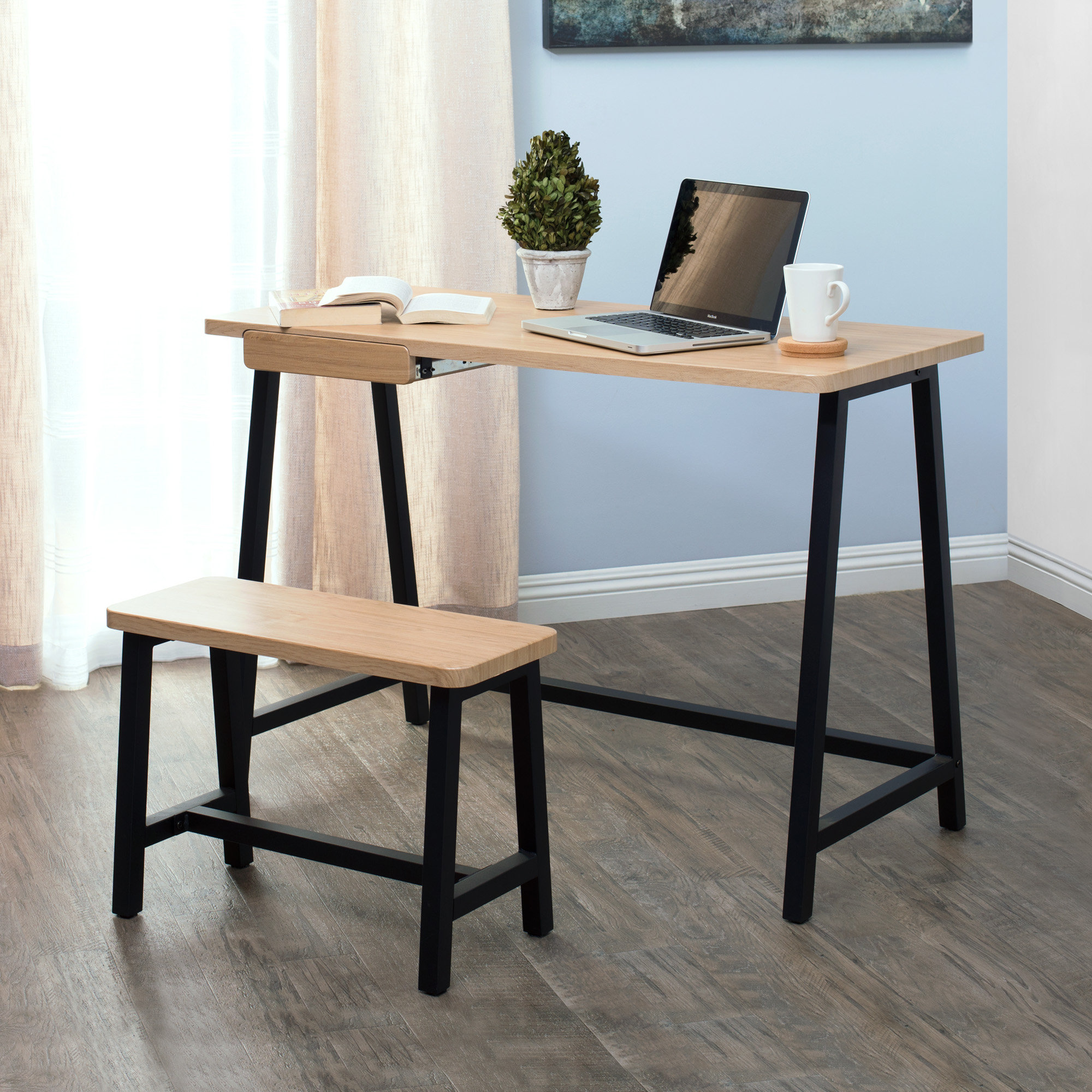 Gracie Oaks Theta Solid Wood Desk and Chair Set & Reviews | Wayfair