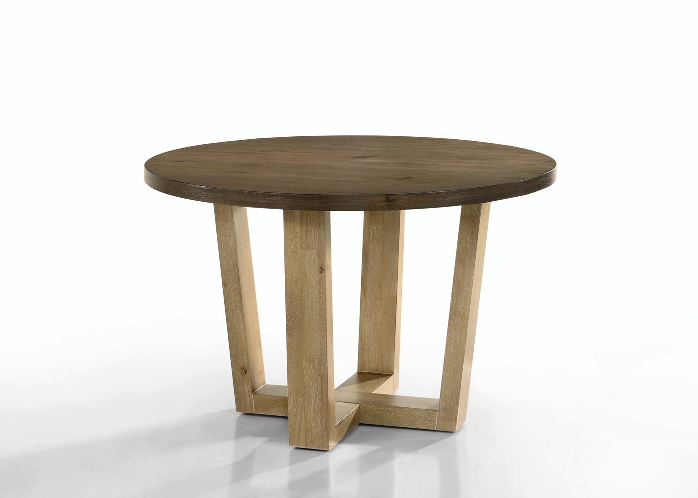 Gracie Oaks Round Dining Table With Cross Base In Vintage Walnut And ...