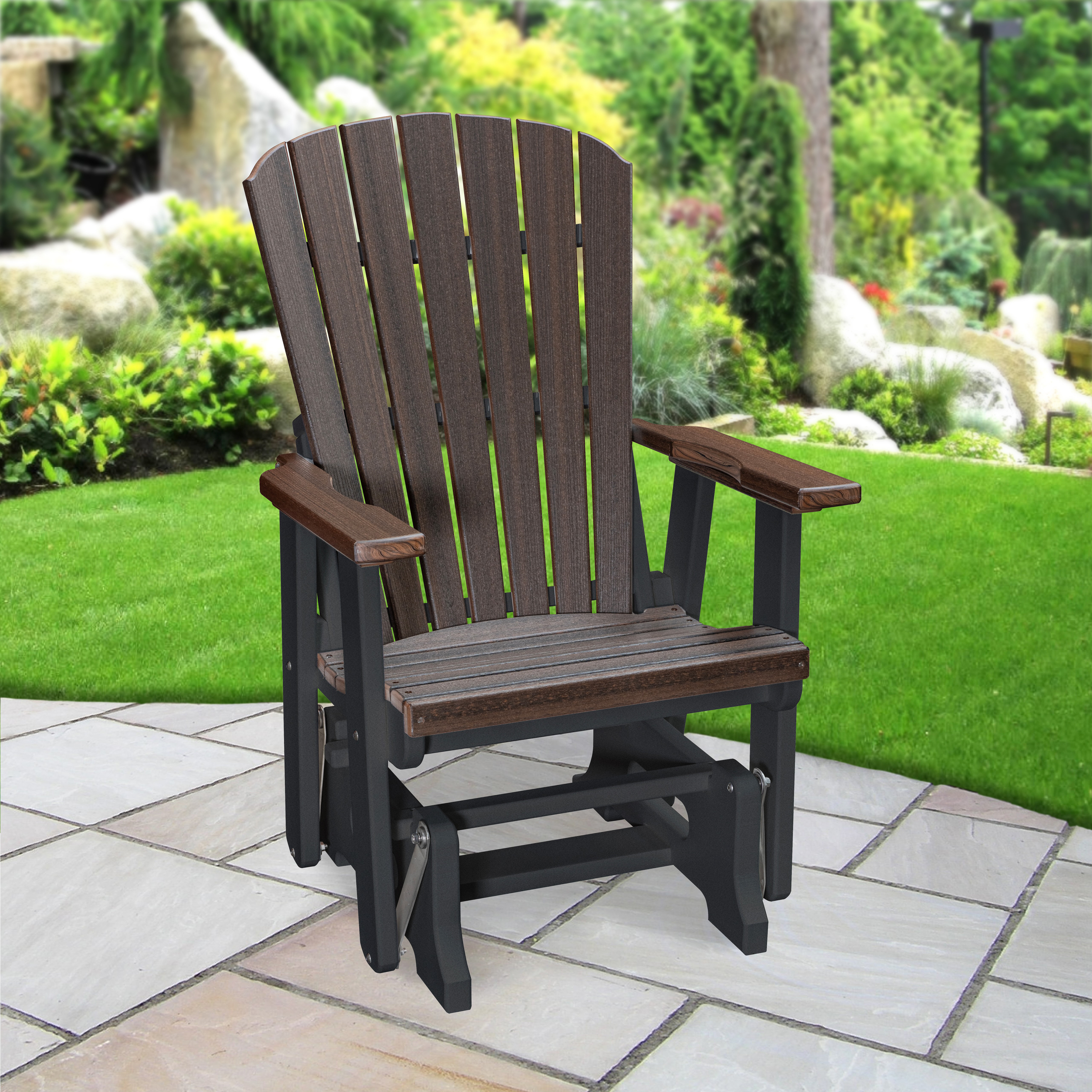 Rosecliff Heights Fan Back Glider in Brazilian Woodgrain with a Base ...