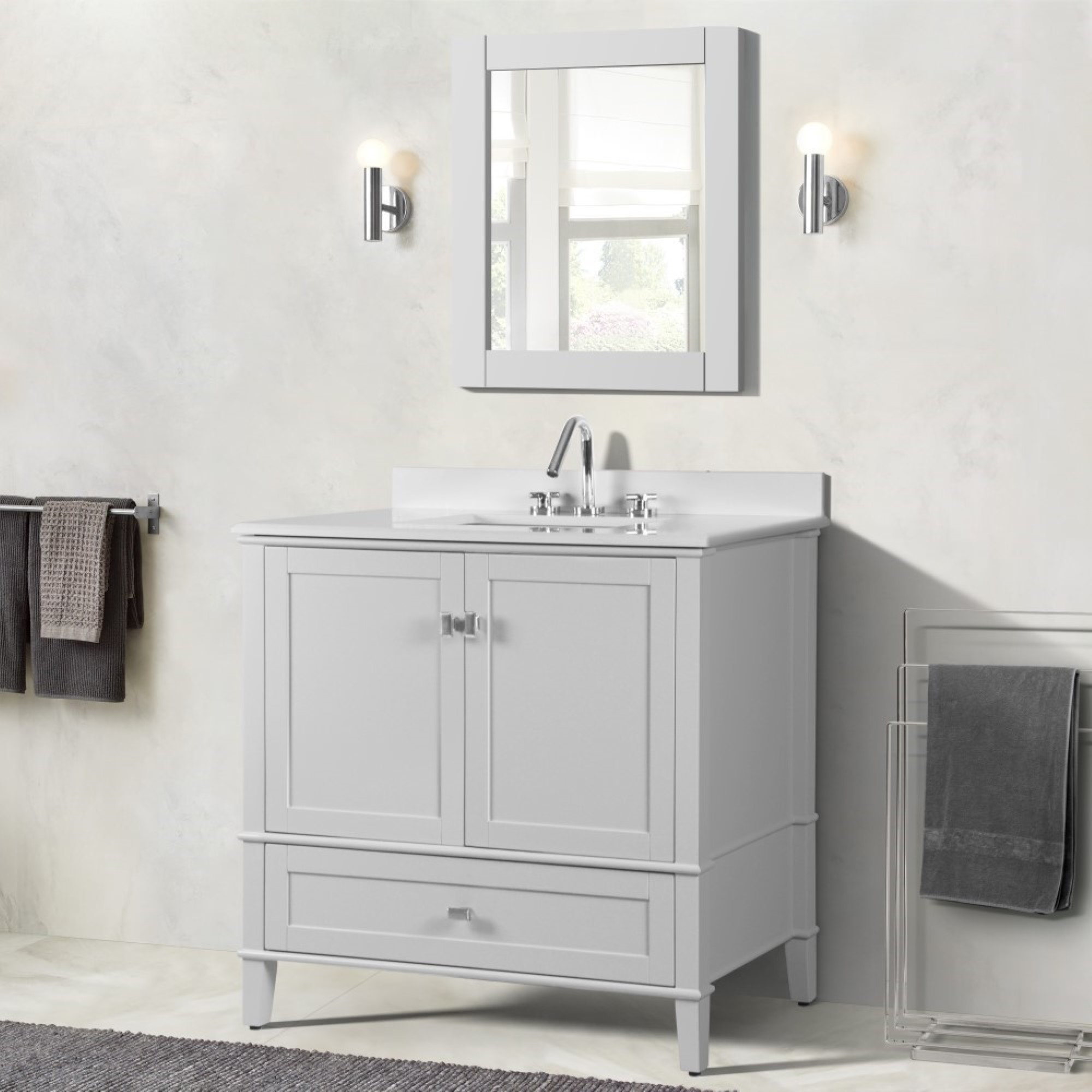 Red Barrel Studio® 37” Single Vanity Set with Quartz Top and Mirror ...