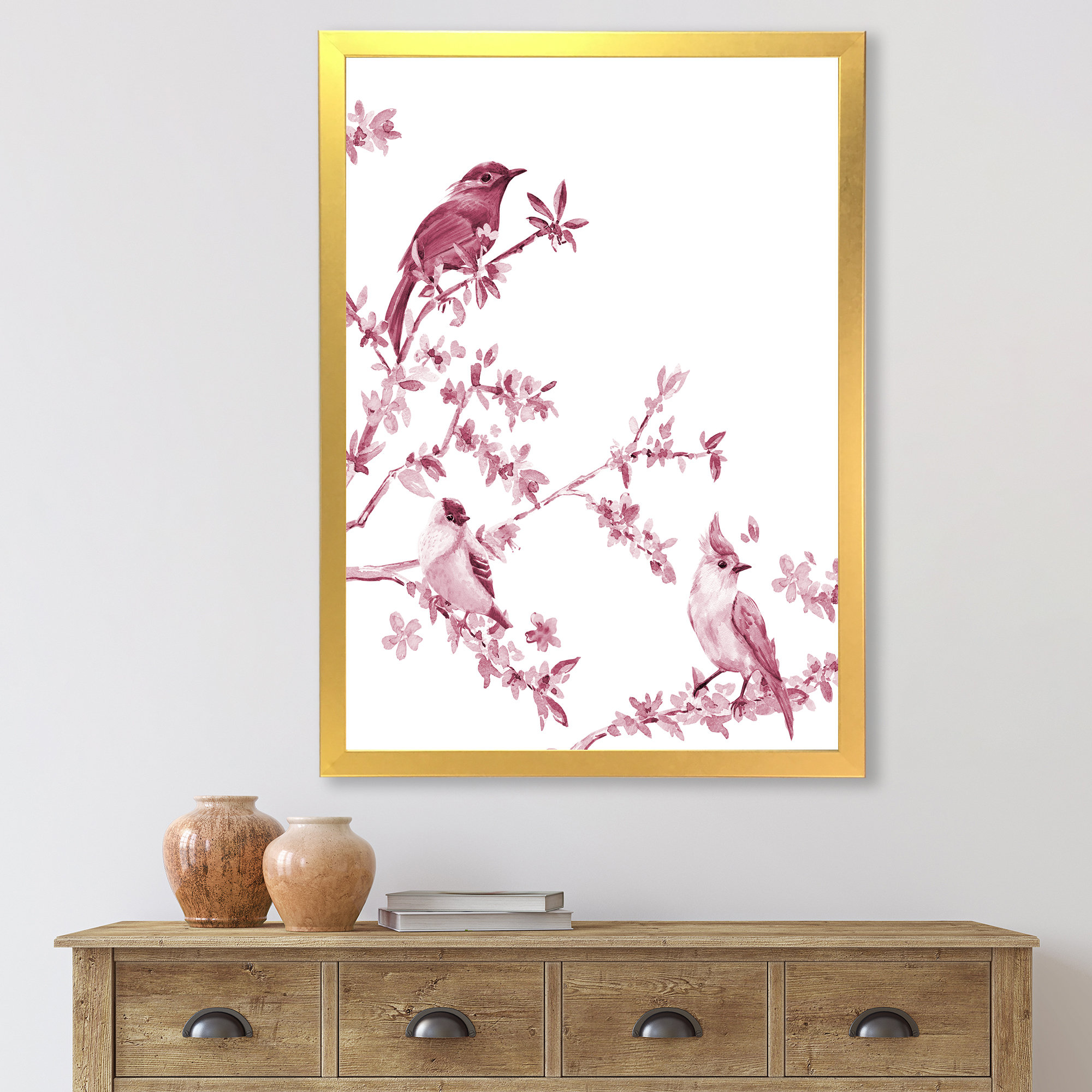 East Urban Home Beautiful Pink Birds - Picture Frame Print on Canvas ...