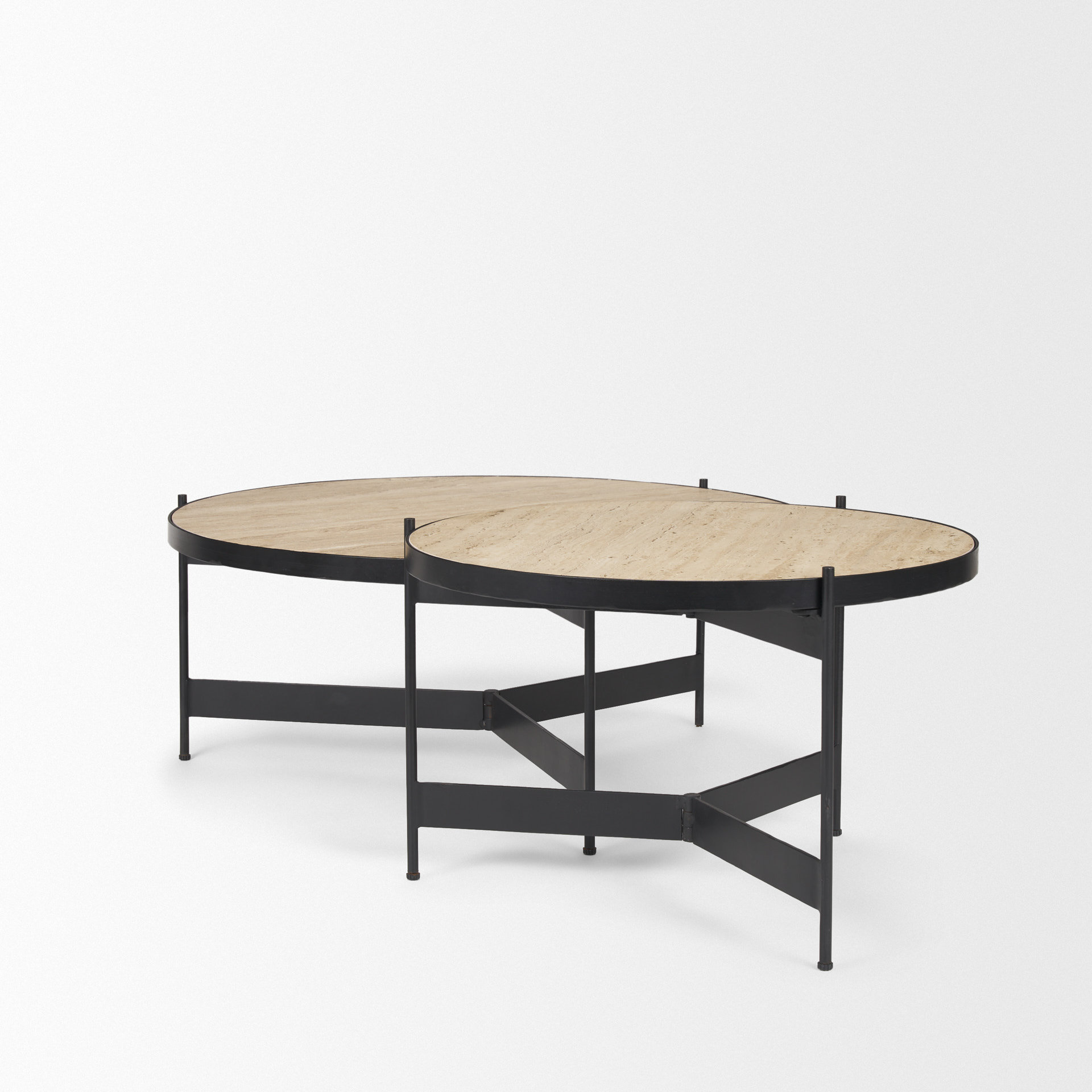 Mercana Wade Travertine Marble W/ Matte Black Metal Coffee Tables | Wayfair