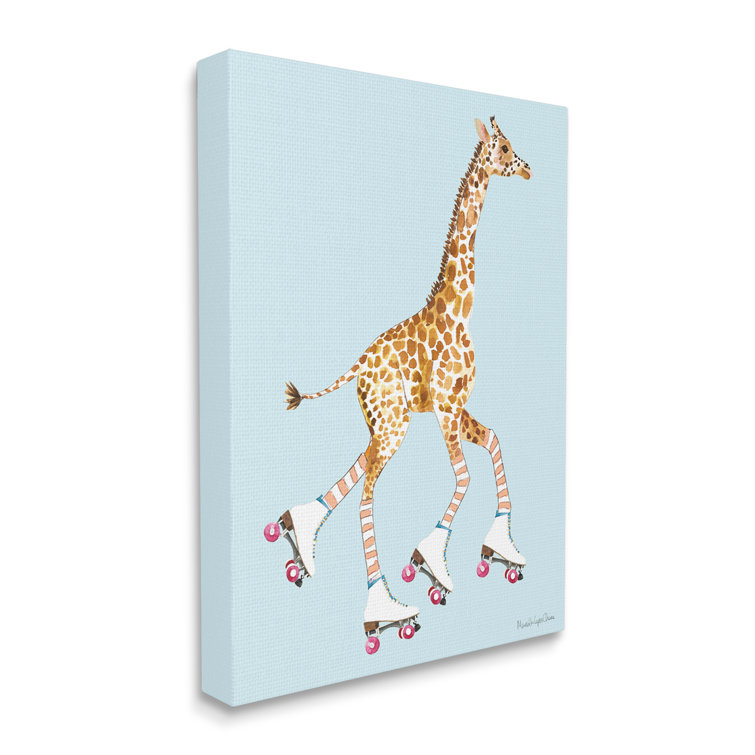 Stupell Industries Funky Giraffe Roller Skates Pink Wheels Striped ...